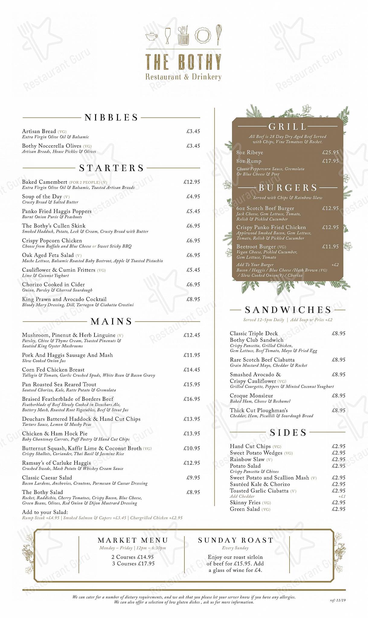 Menu at Palm Court Hotel restaurant, Aberdeen