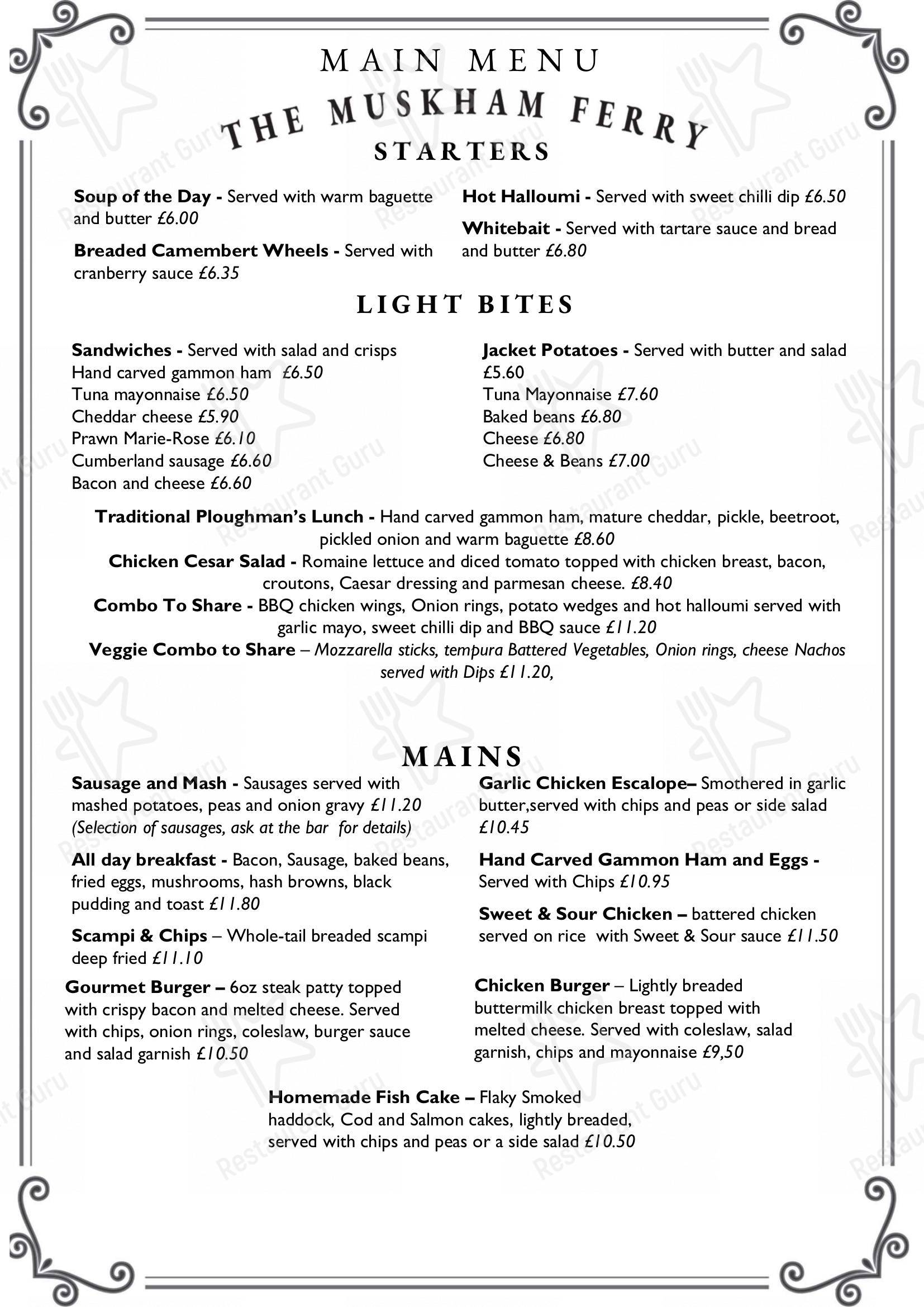 Menu at The Muskham Ferry pub & bar, Newark-on-Trent