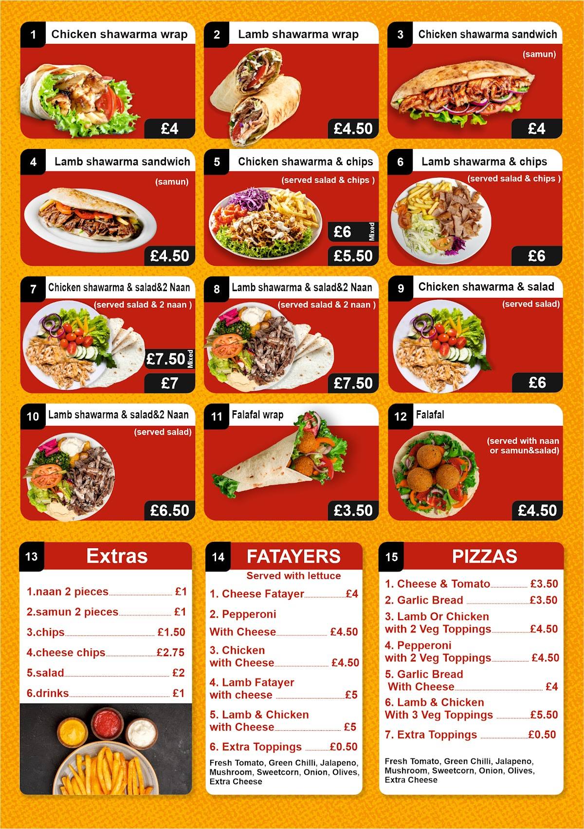 Menu at King Shawarma restaurant, Birkenhead