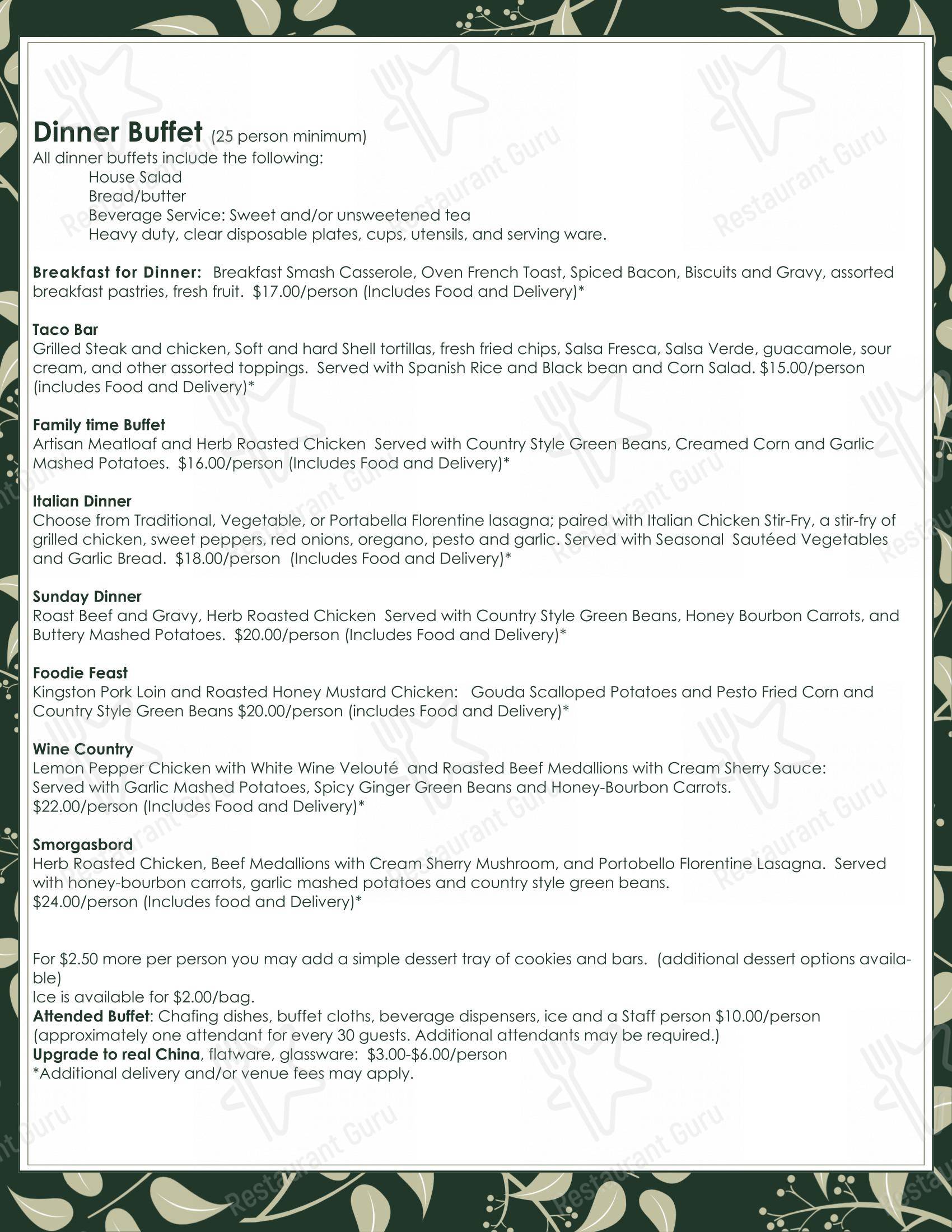 Menu at Artisan Kitchen restaurant, Paducah, Broadway St