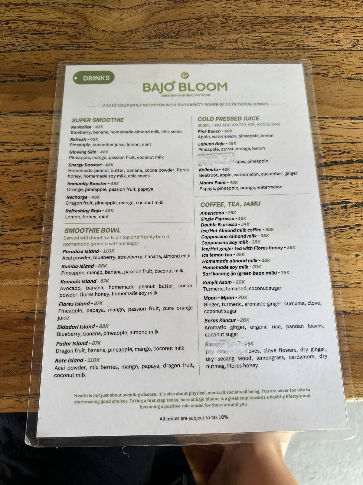 Menu at BAJO BLOOM JUICE BAR AND HEALTHY FOOD, Indonesia