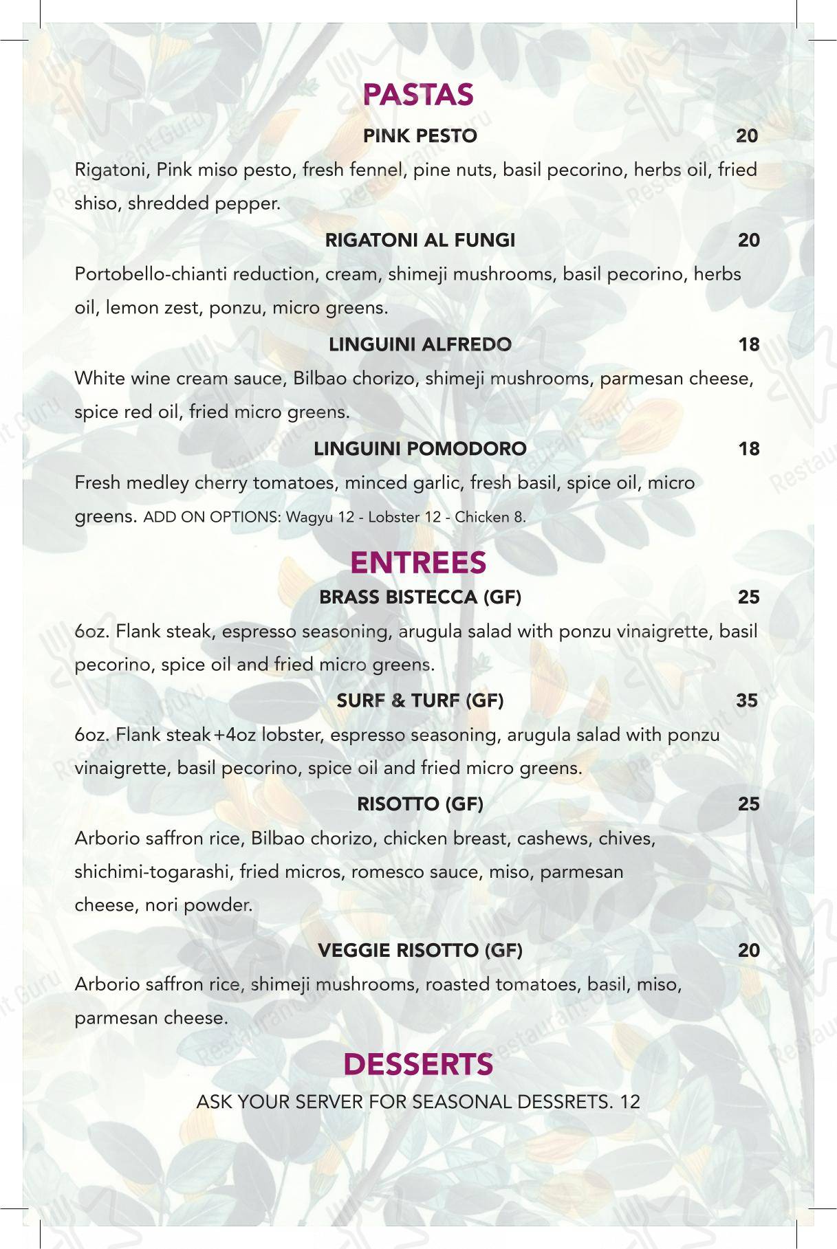 Menu at Blossoms & Brass pub & bar, Costa Mesa