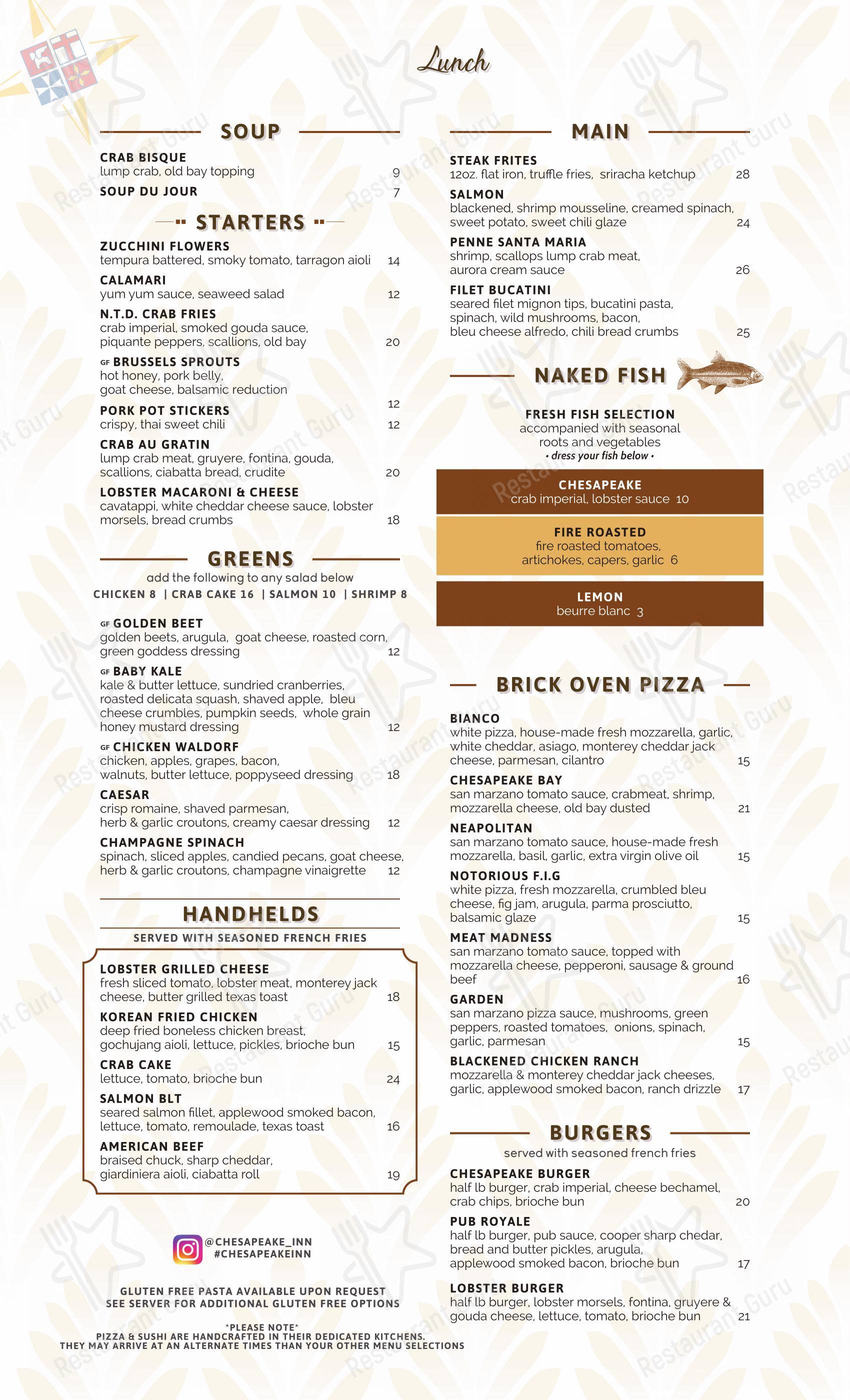 Menu at Chesapeake Inn Restaurant & Marina, Chesapeake City