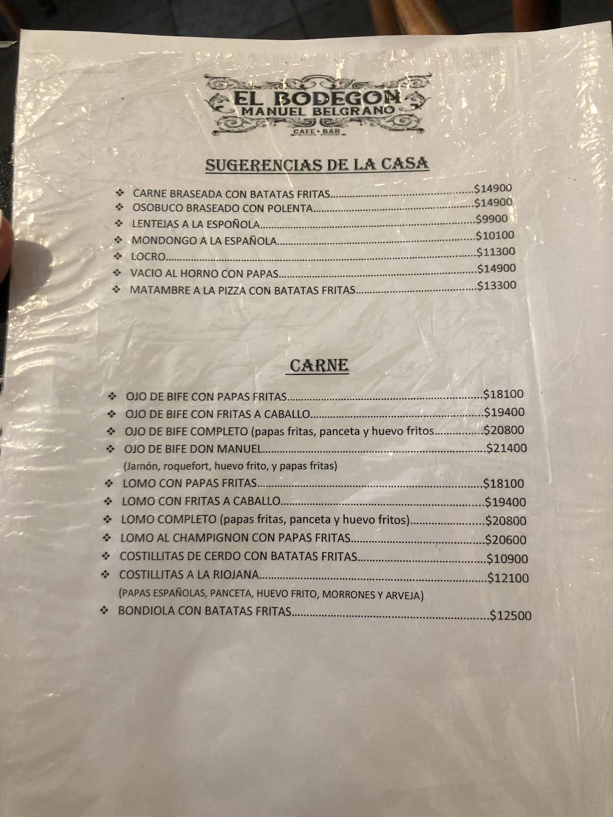 Menu at El Bodegón Manuel Belgrano pub & bar, Buenos Aires