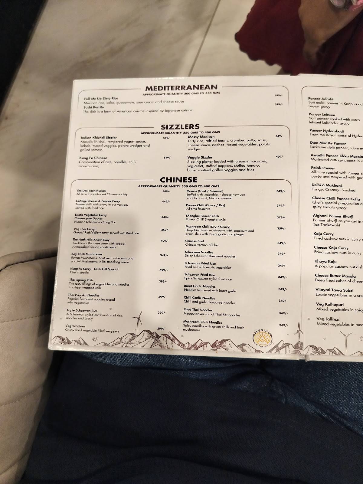 Menu at Elysium On The Hills, India