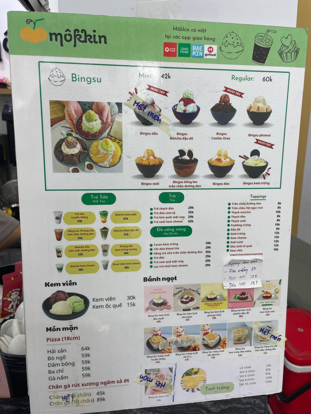 Menu at Môkkin bingsu, Hanoi