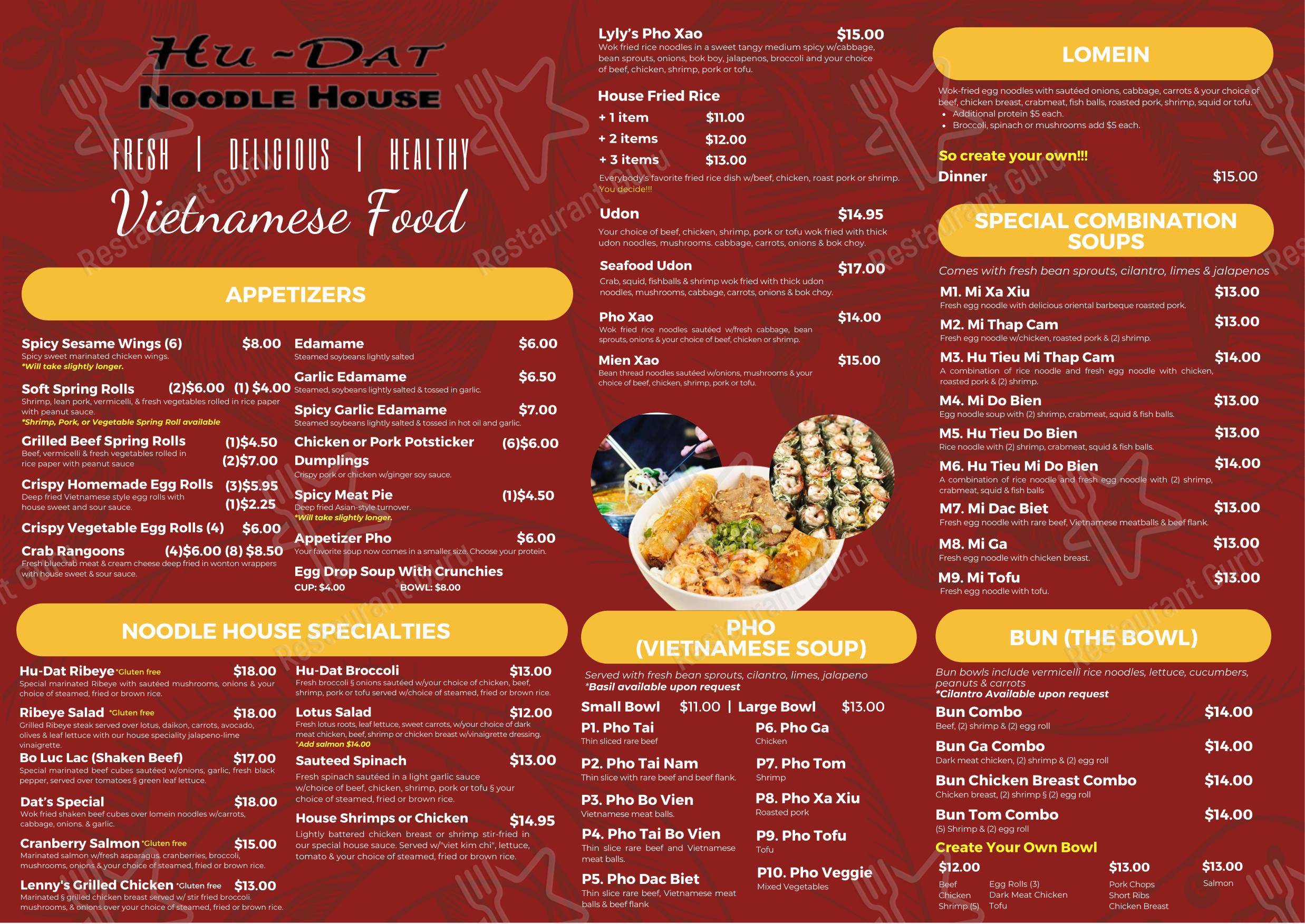 Menu at Hu-Dat Noodle House restaurant, Corpus Christi, S Staples St #102