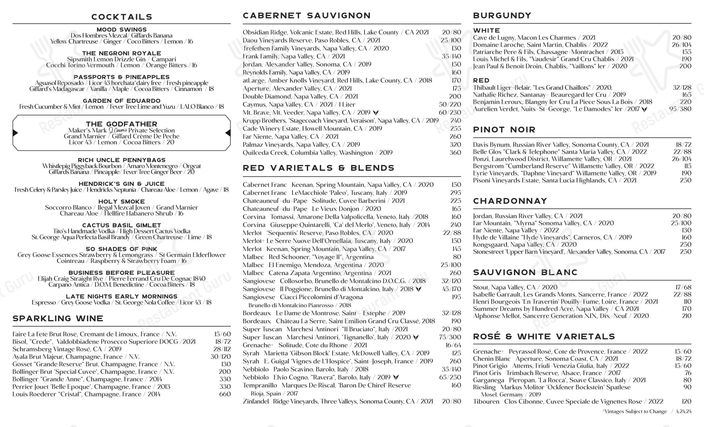 Menu at J Carver’s Oyster Bar & Chophouse, Austin