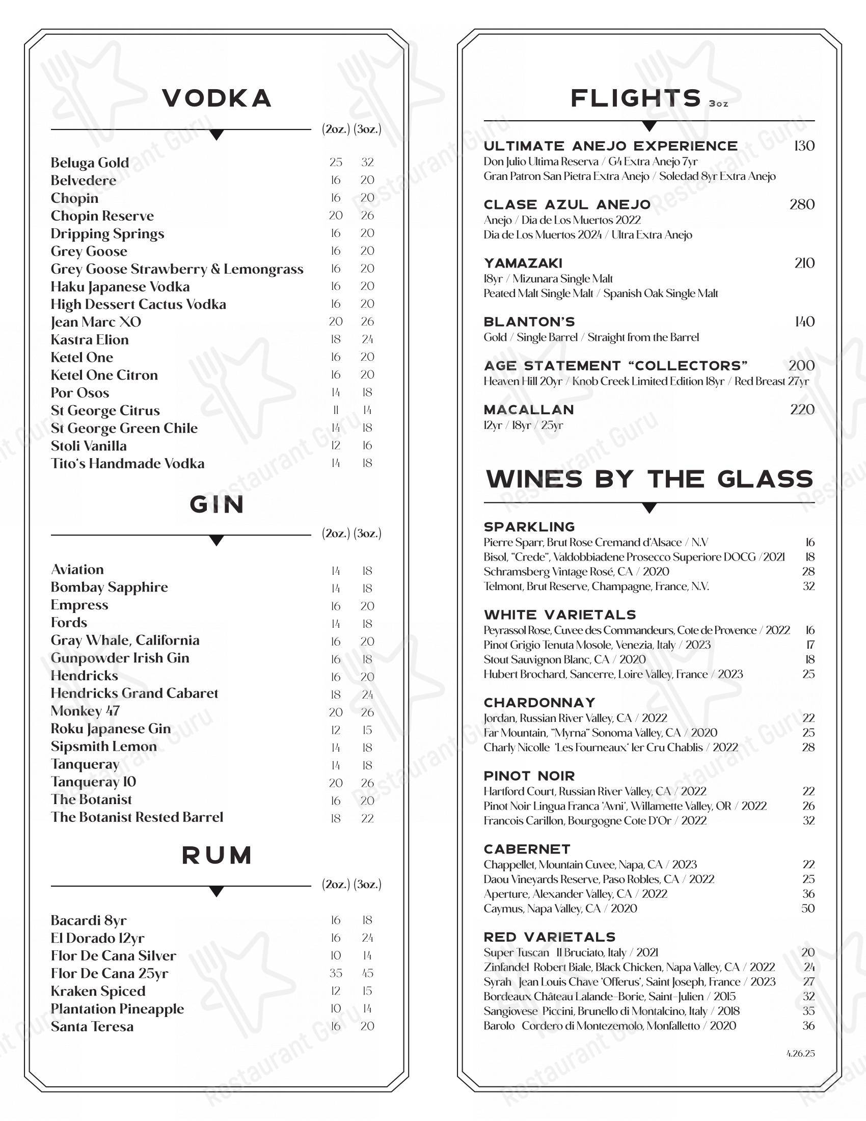 Menu at J Carver’s Oyster Bar & Chophouse, Austin
