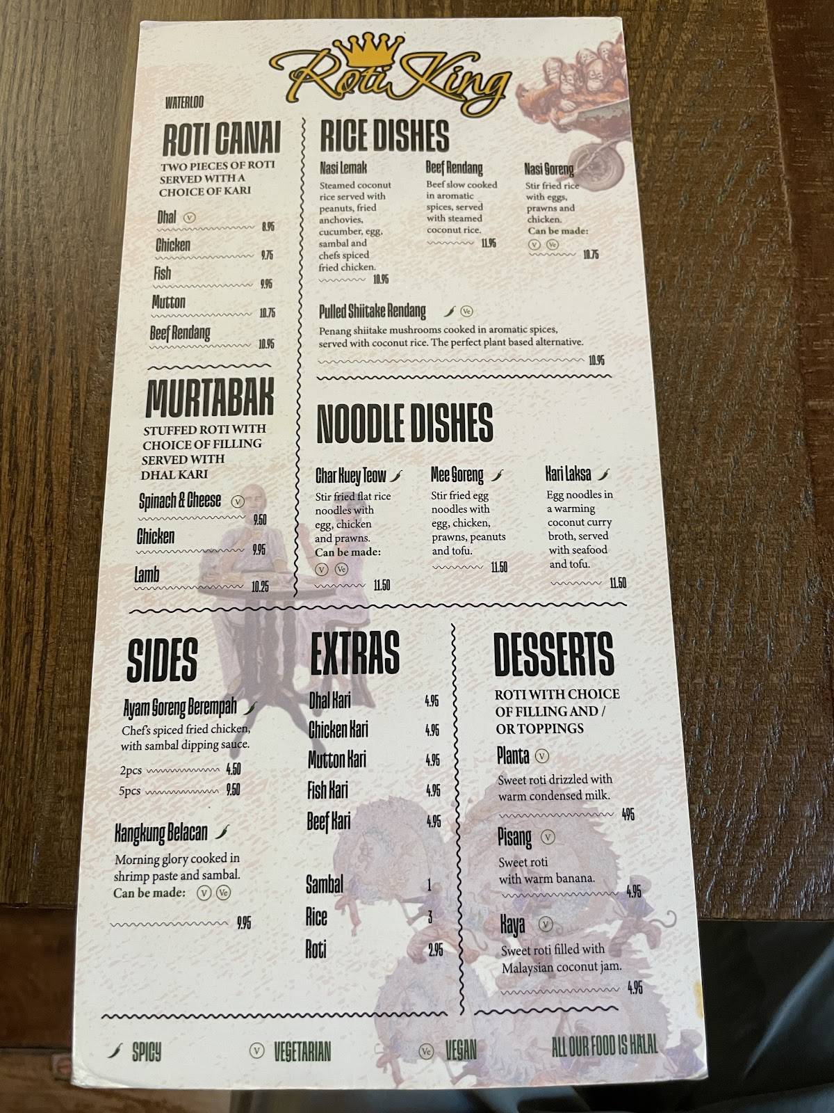 Menu at Roti King Waterloo restaurant, London