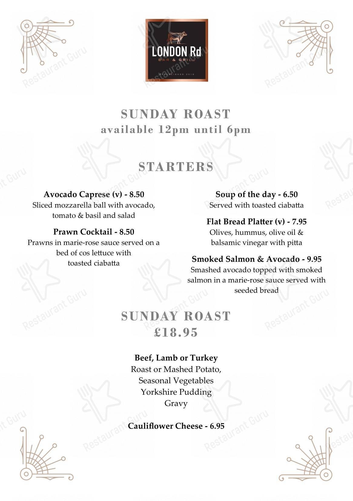 Menu at London Road Bar & Grill, East Grinstead