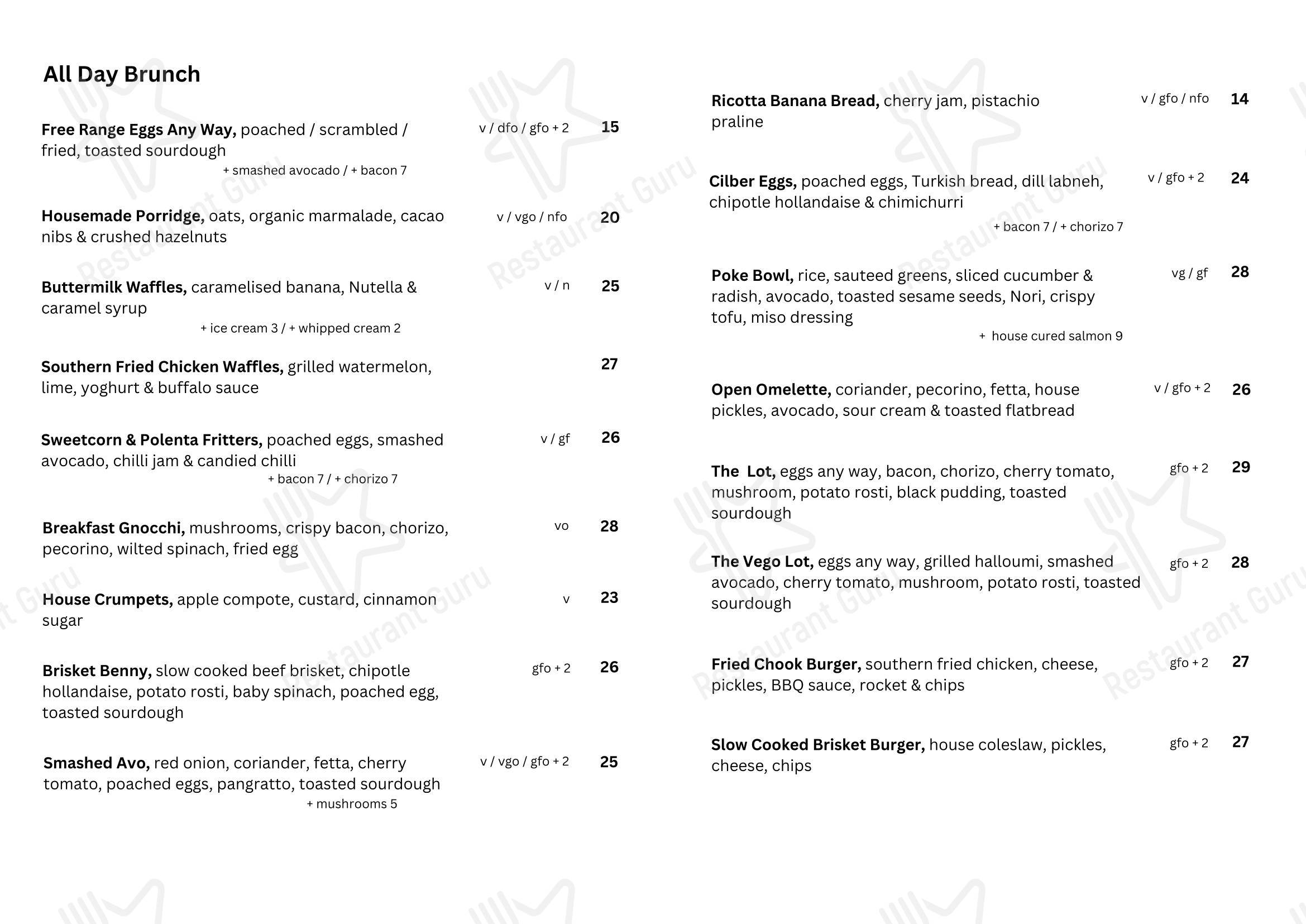 Menu at Lot One Kitchen cafe, Hillarys
