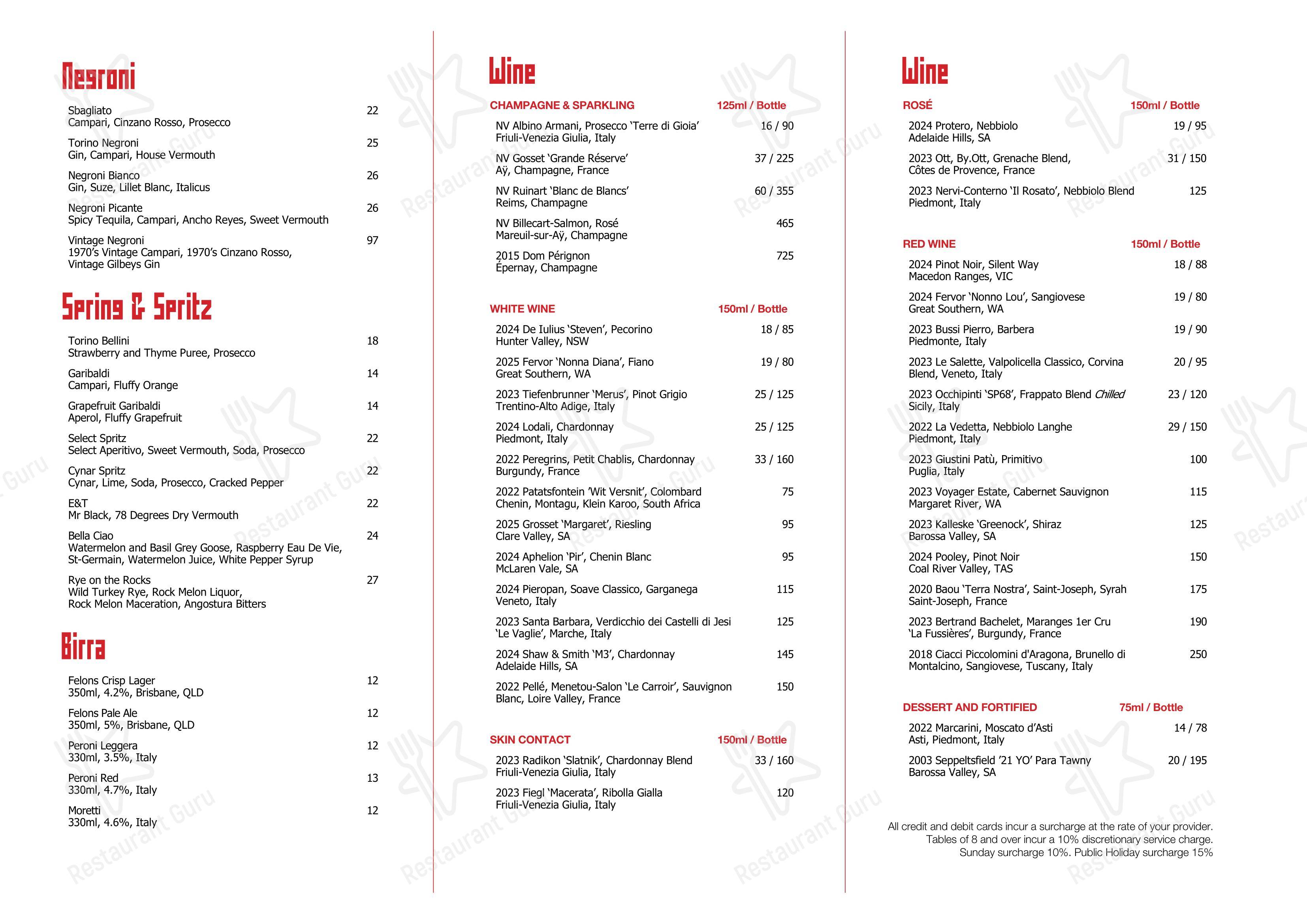 Menu at Margaret restaurant, Double Bay