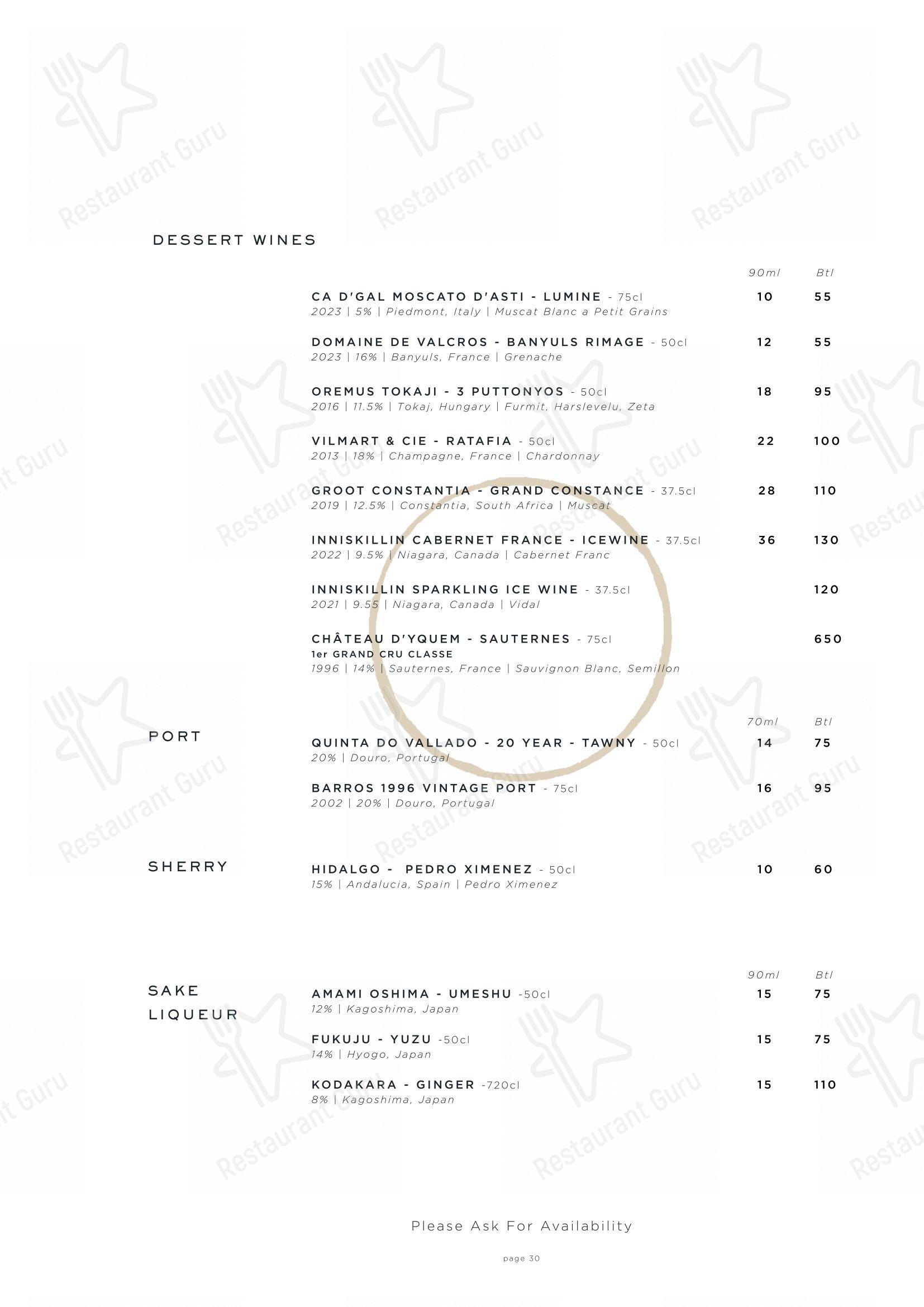 Menu at Opheem restaurant, Birmingham