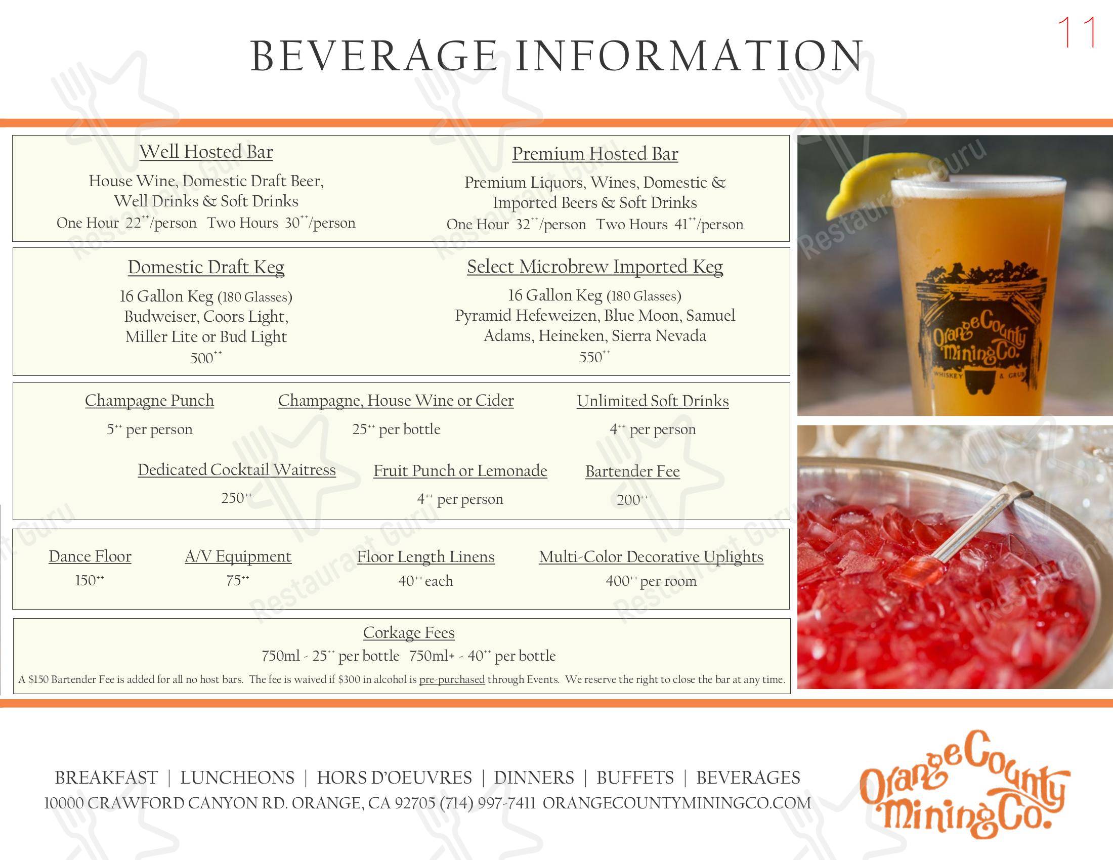 Menu at Orange County Mining Co pub & bar, North Tustin