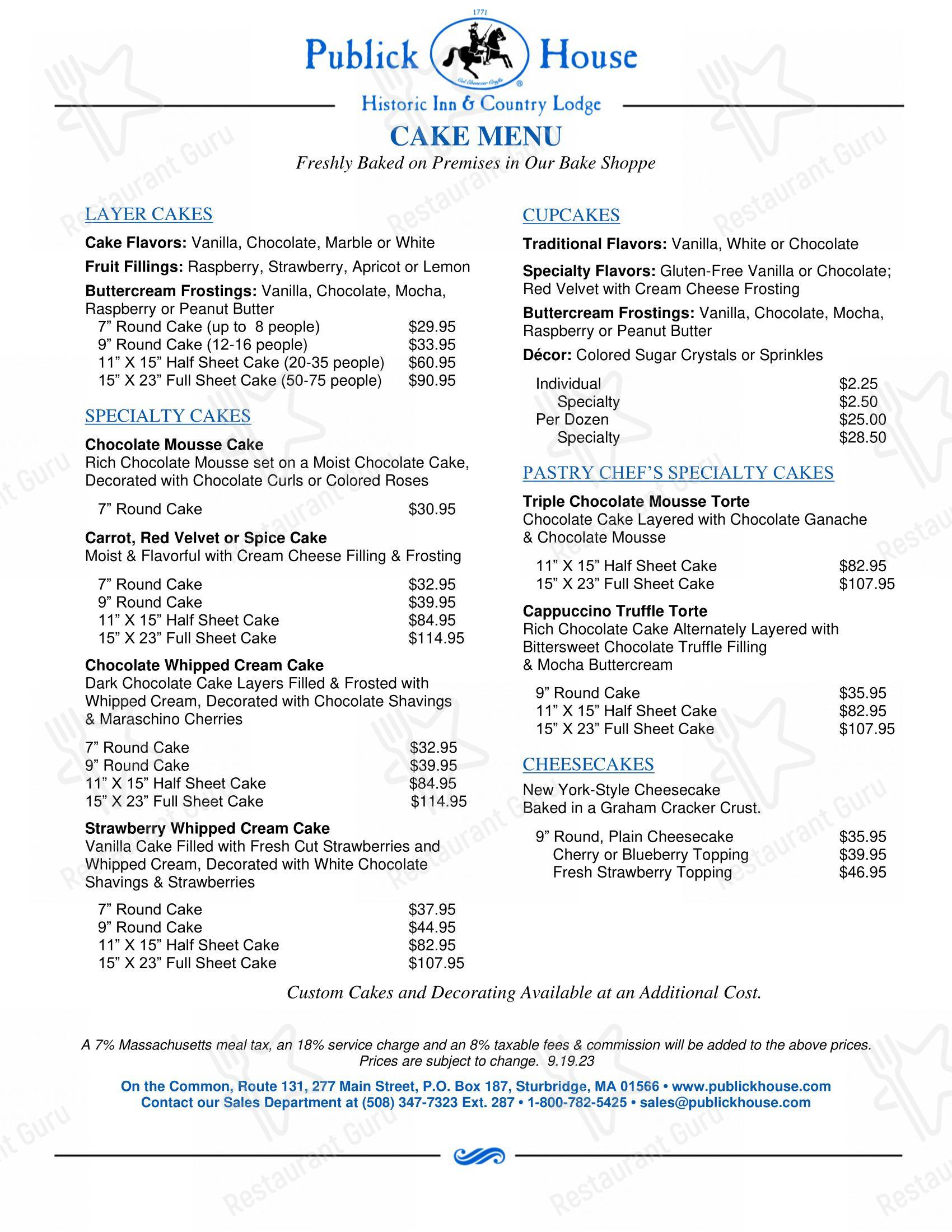 Menu at Publick House Historic Inn, Sturbridge