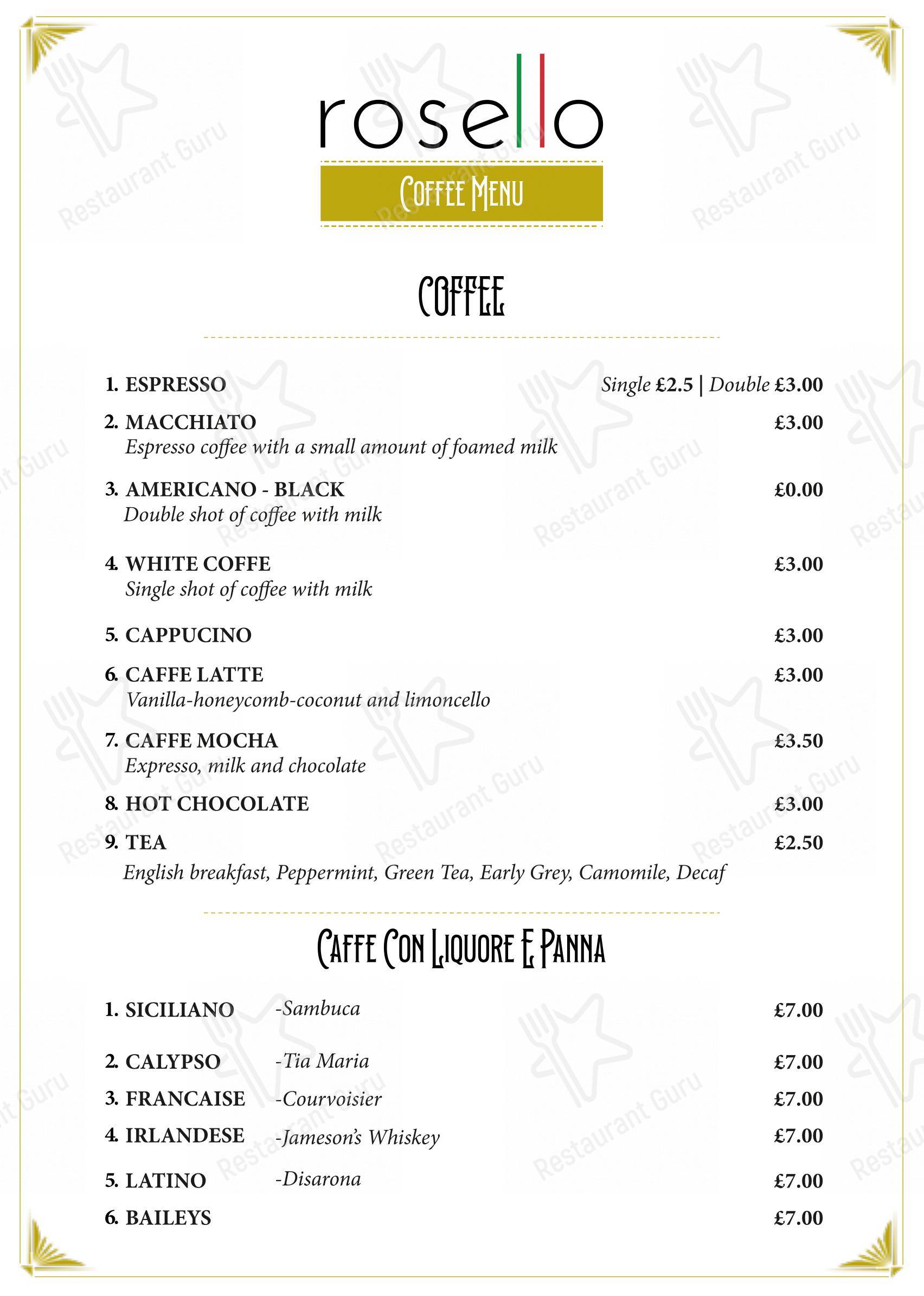 Menu at Rosello Restaurant, Albrighton