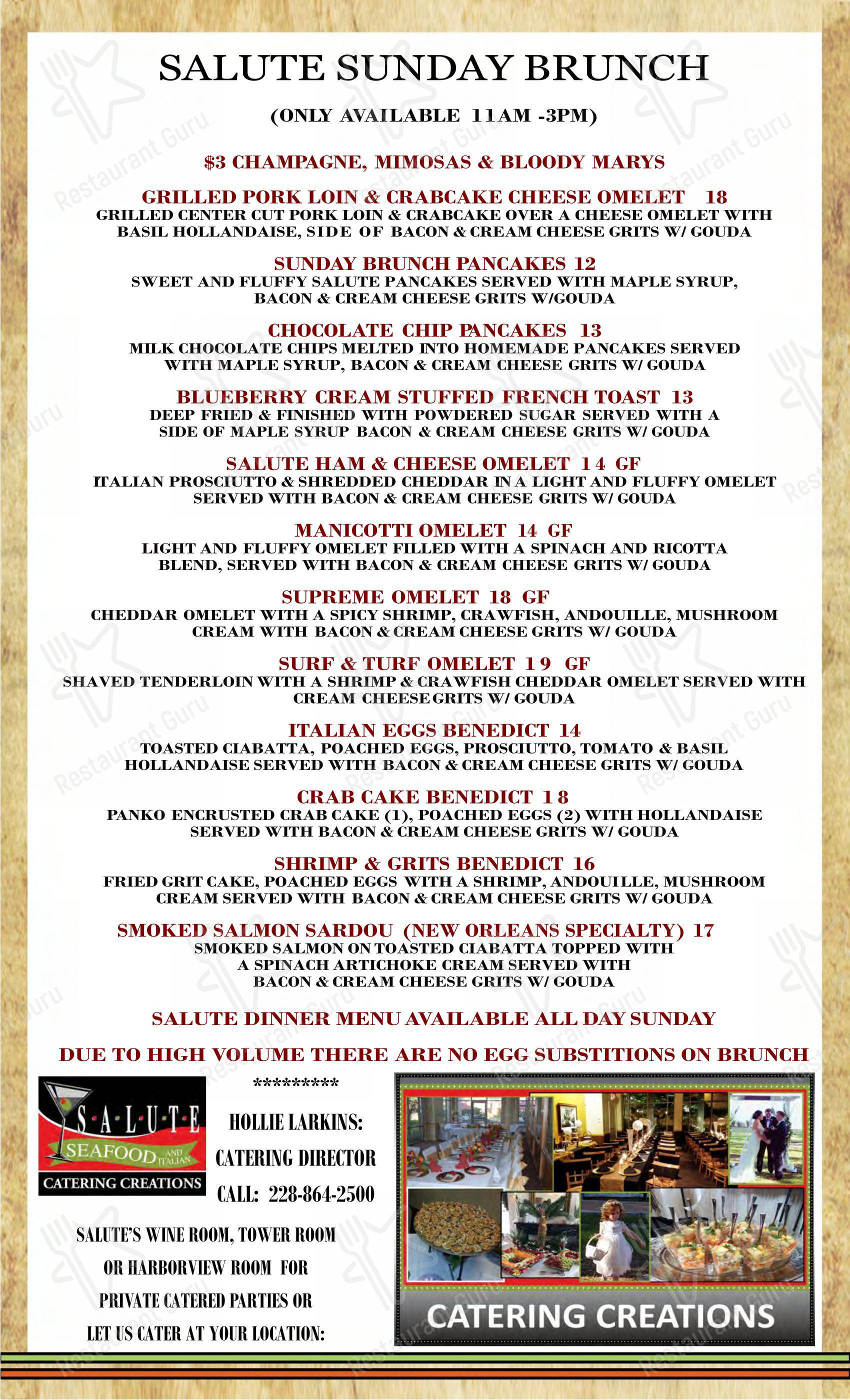 Menu at Salute Italian Restaurant, Gulfport