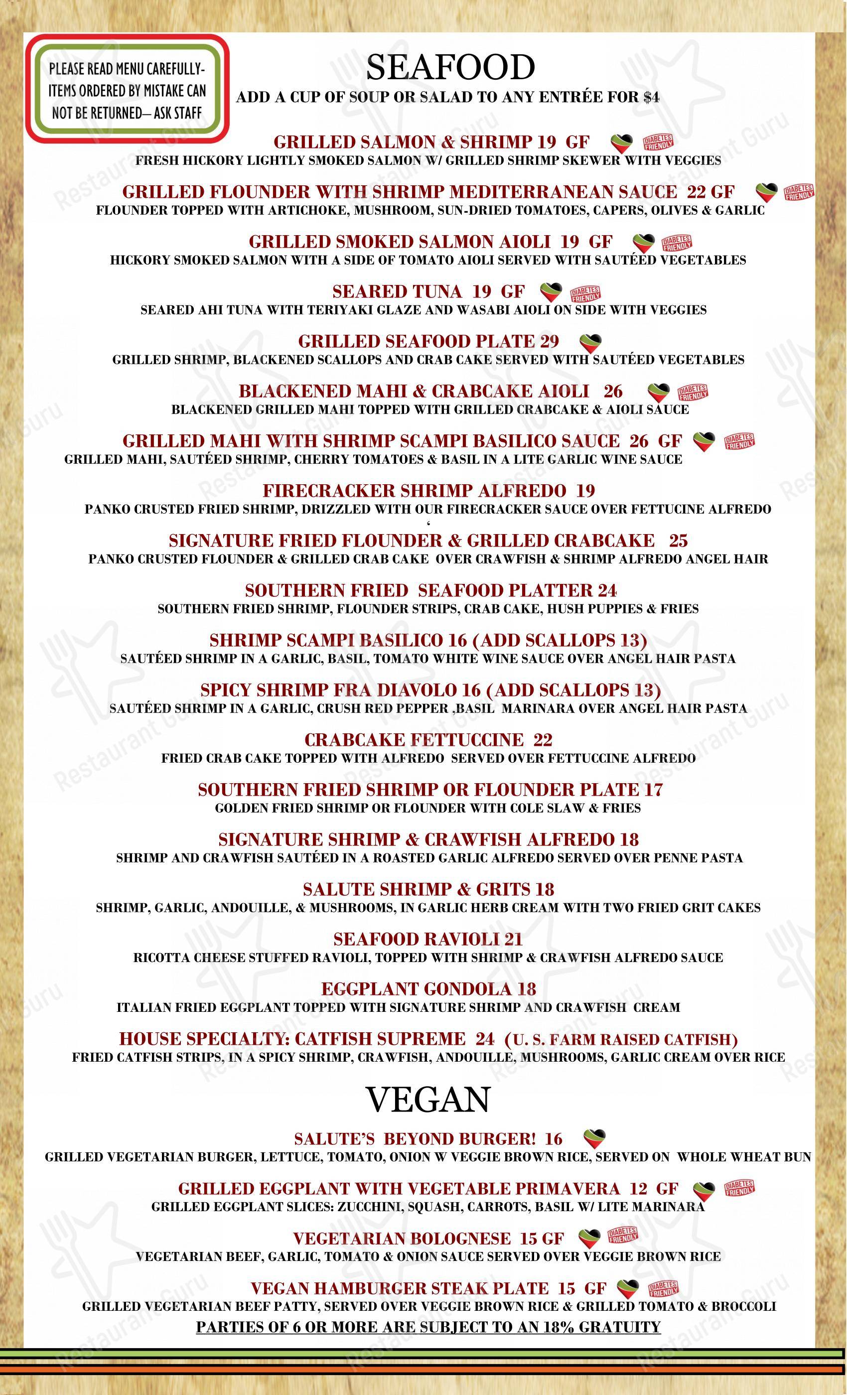 Menu at Salute Italian Restaurant, Gulfport