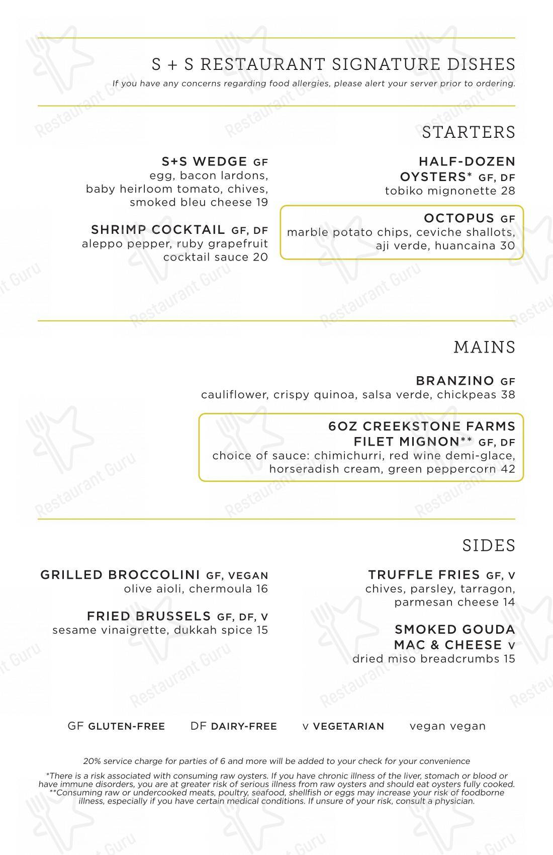 Menu at Sear + Sea Woodfire Grill steakhouse, Orlando