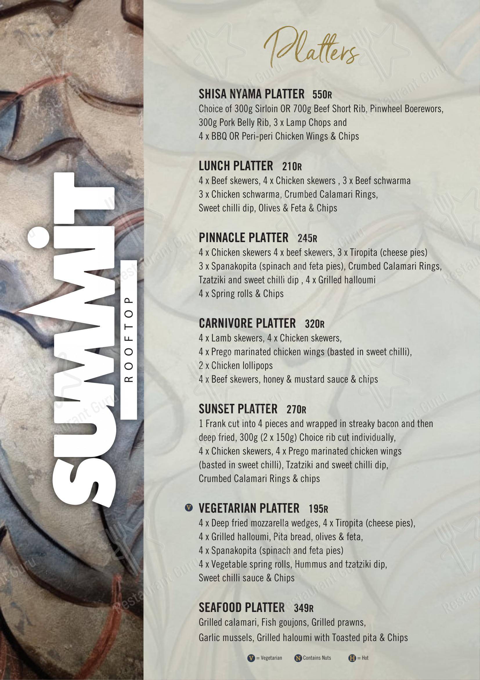 Menu at Summit Grill and Sky Bar Menlyn, Pretoria