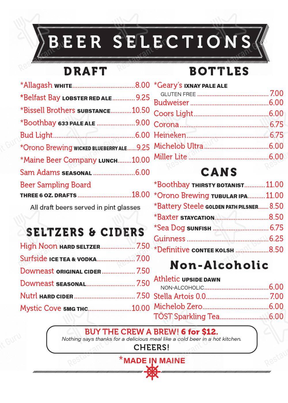 Menu at Taste of Maine Restaurant, Woolwich