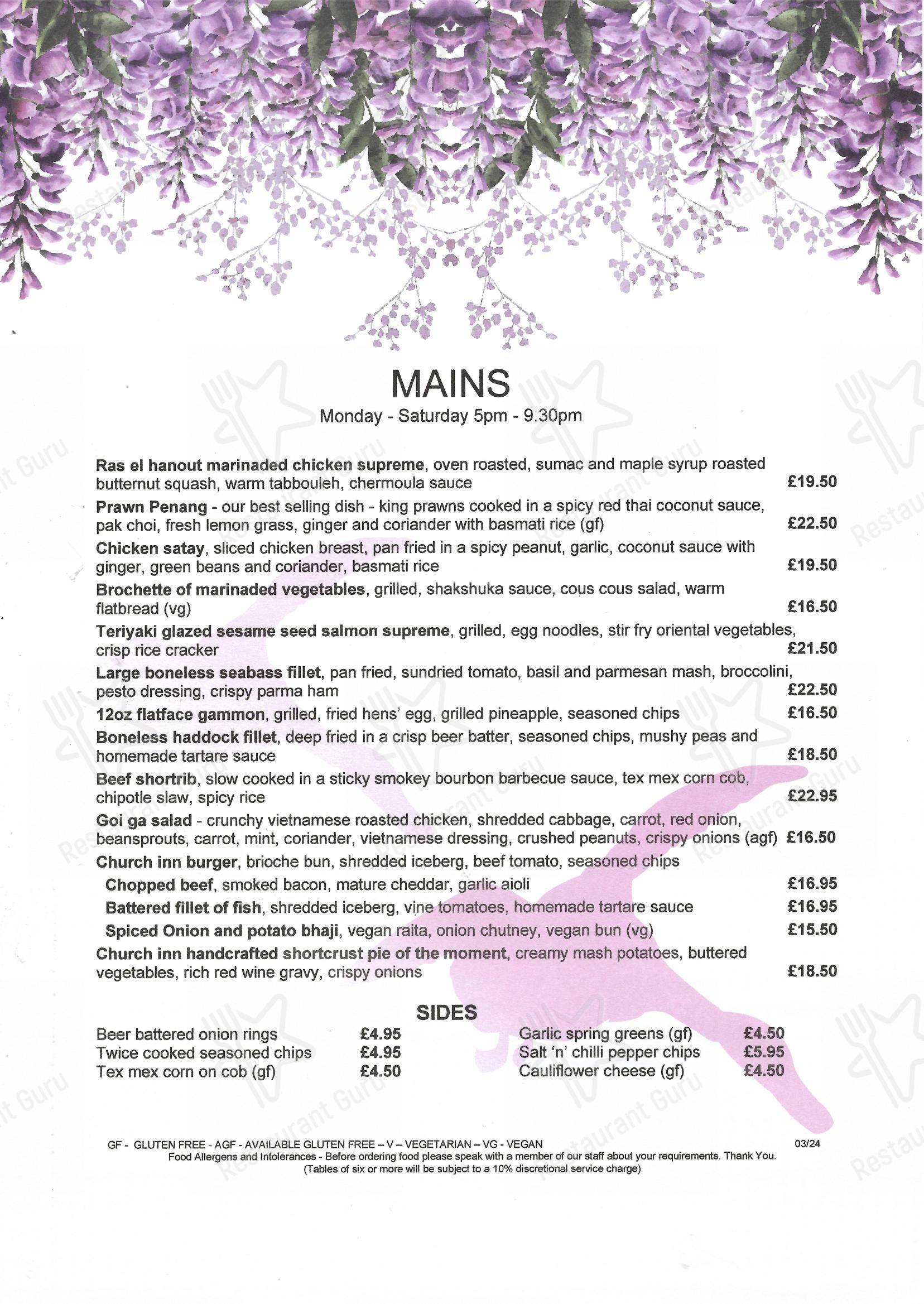 Menu at The Church Inn pub & bar, Cheadle, 90 Ravenoak Rd