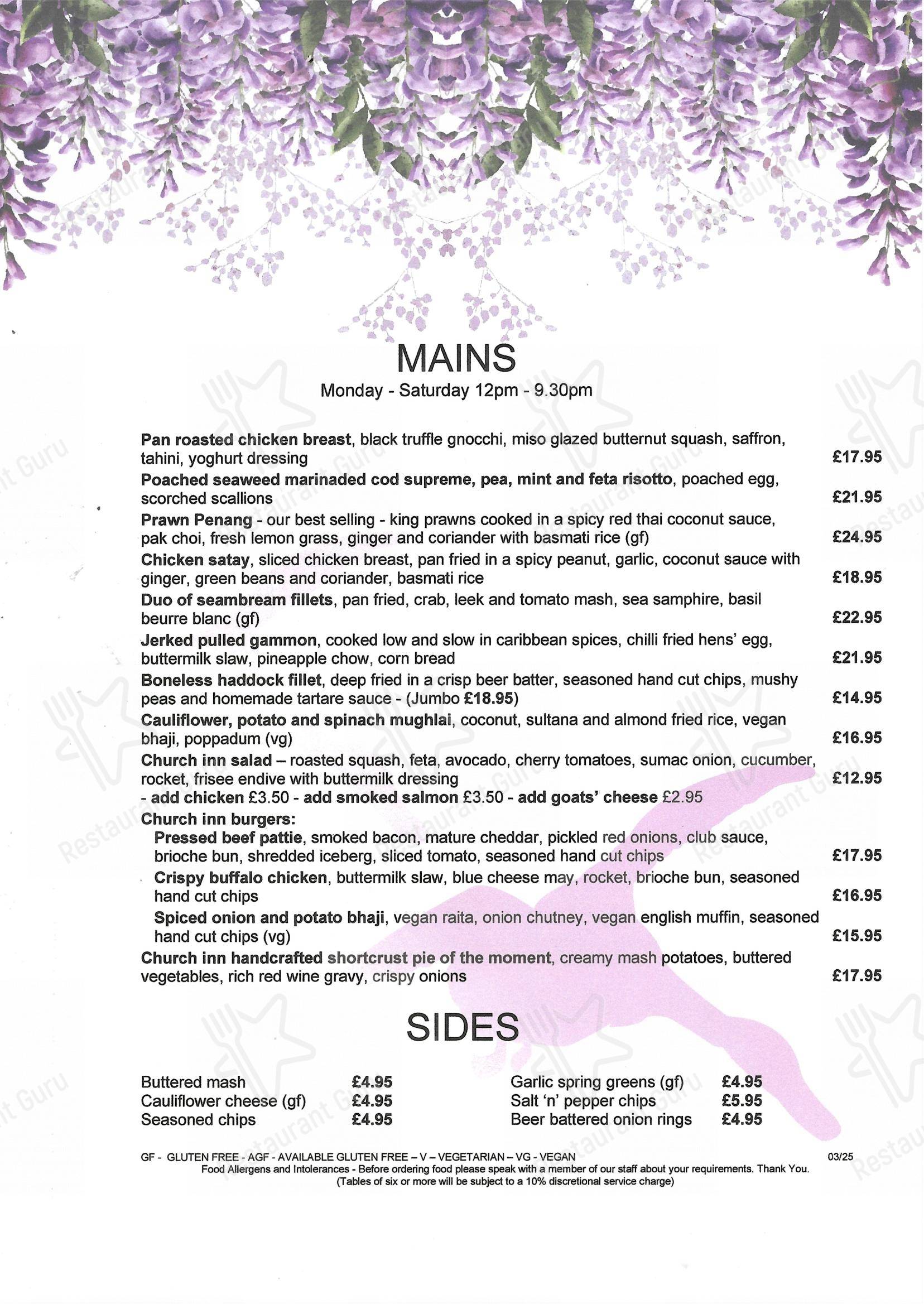 Menu at The Church Inn pub & bar, Cheadle, 90 Ravenoak Rd