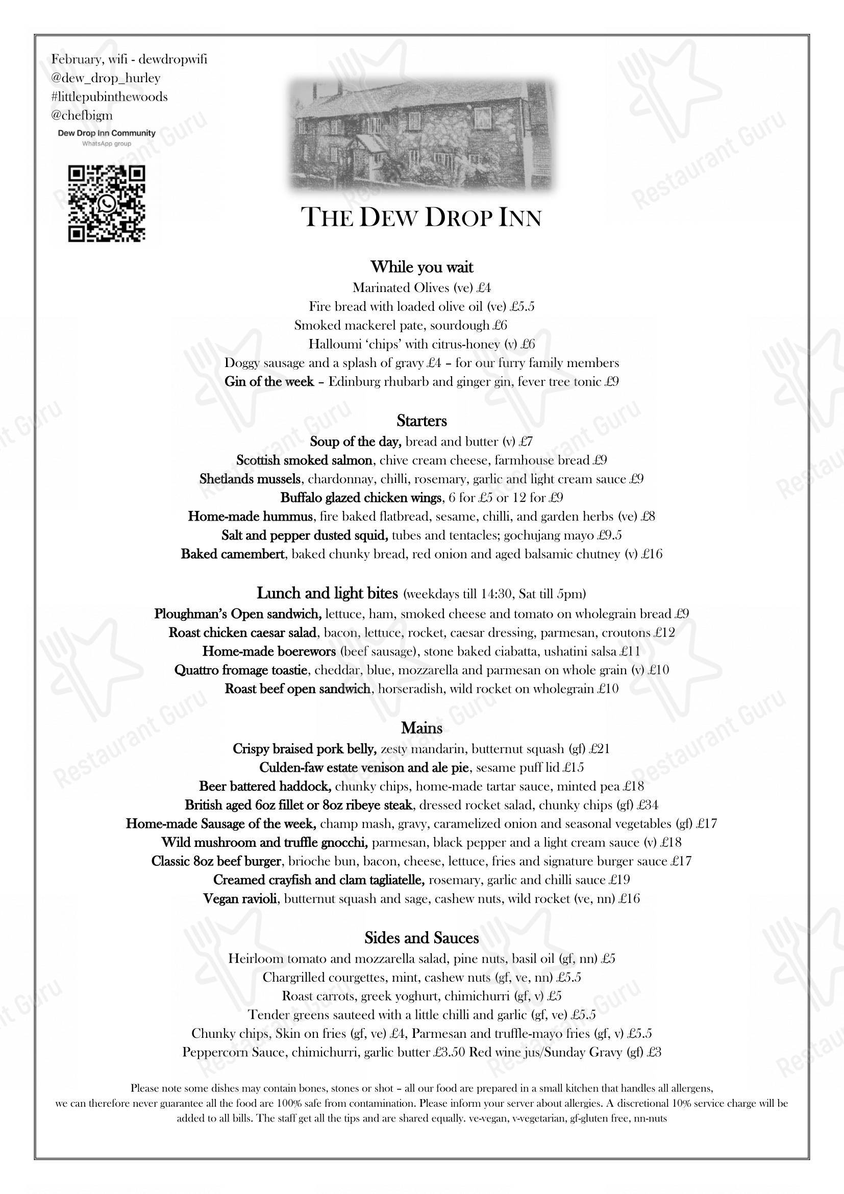 Menu at The Dew Drop Inn pub & bar, Hurley