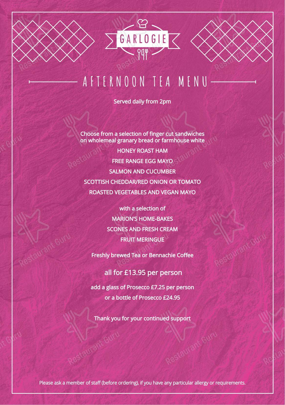 Menu at The Garlogie Inn pub & bar, Garlogie