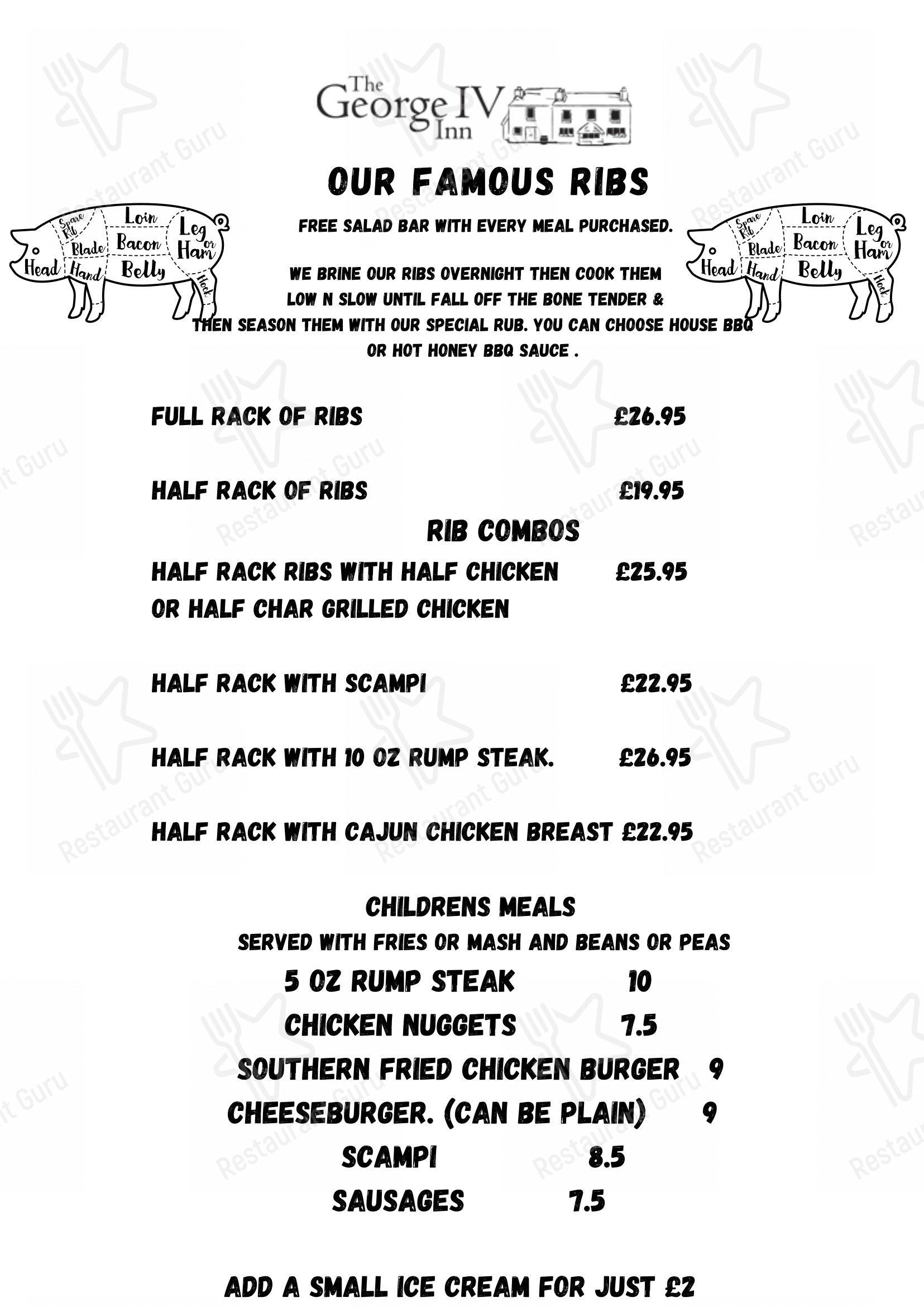 Menu at The George IV Inn restaurant, Ystalyfera, Heol Gwys