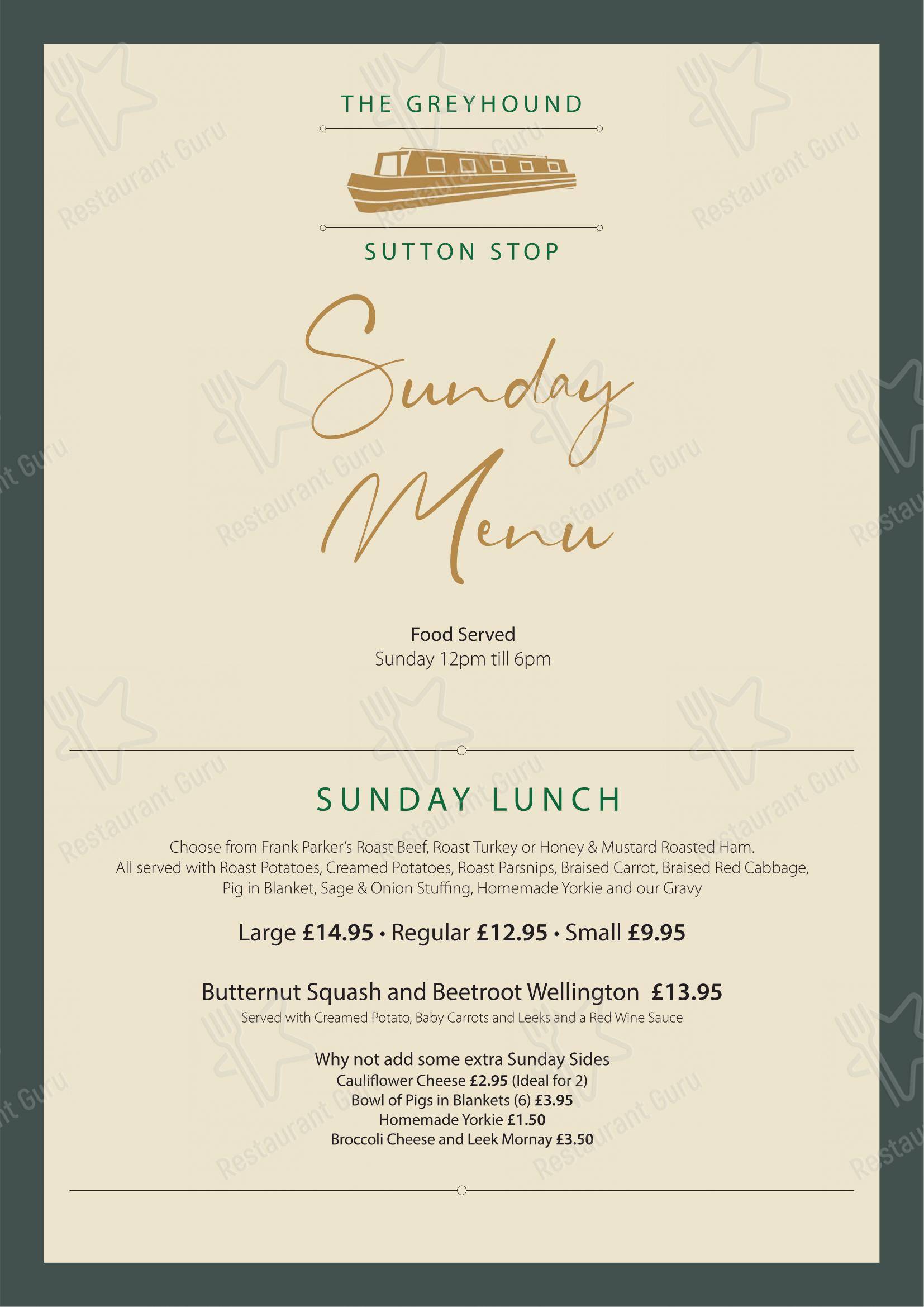 Menu at The Greyhound Inn pub & bar, Coventry
