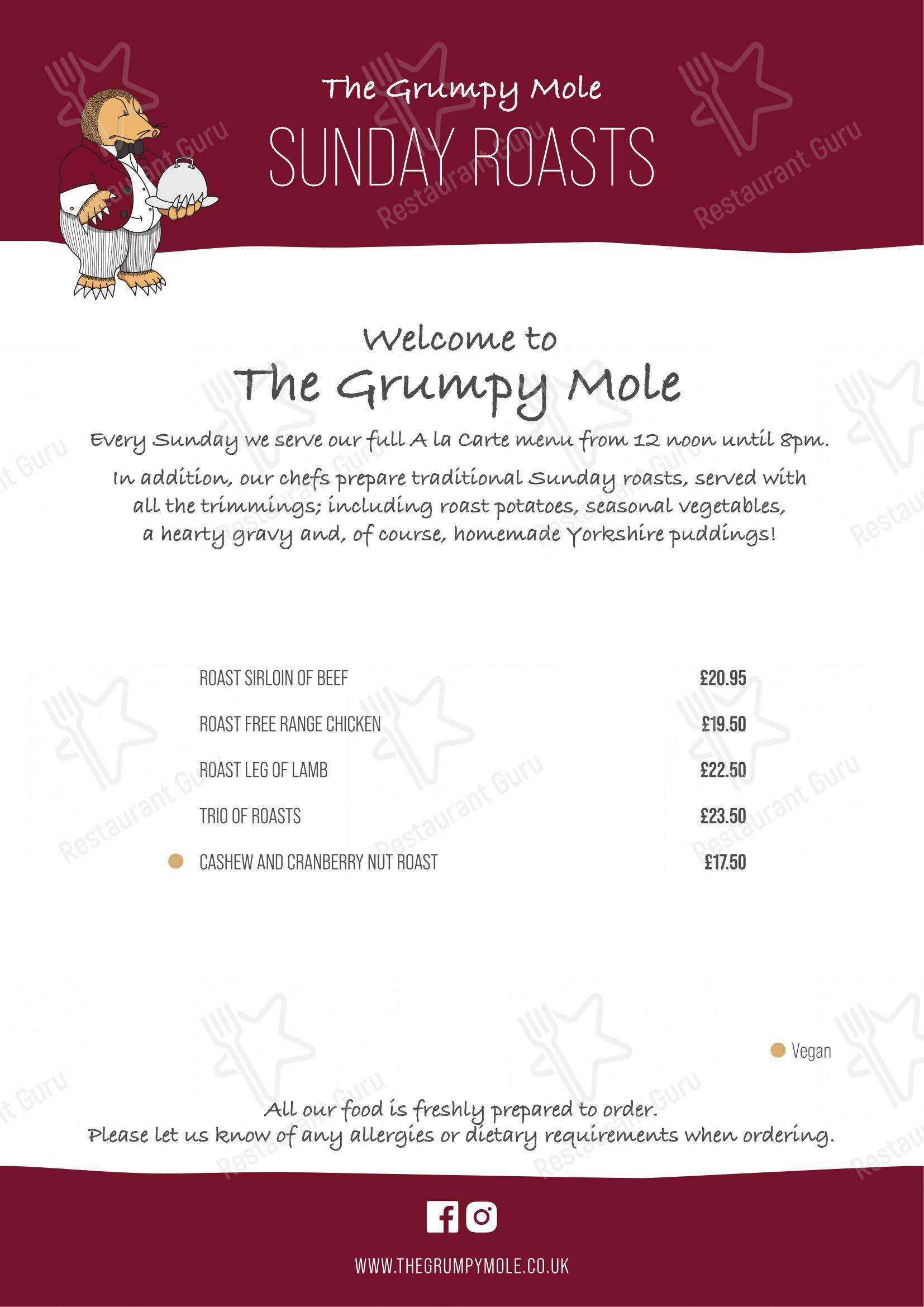 Menu at The Grumpy Mole - Cheam pub & bar, Sutton, Ewell Rd