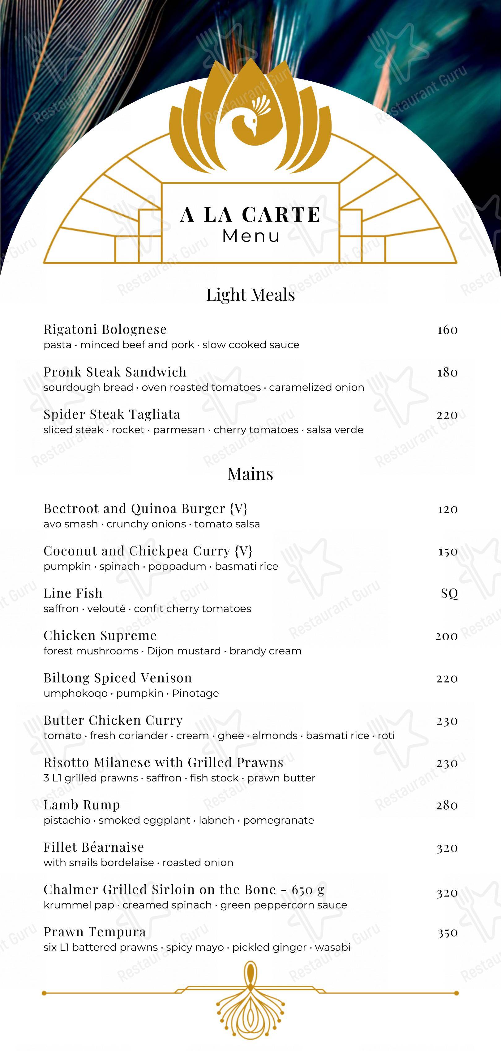 Menu at The Hawthorn Boutique Hotel restaurant, George