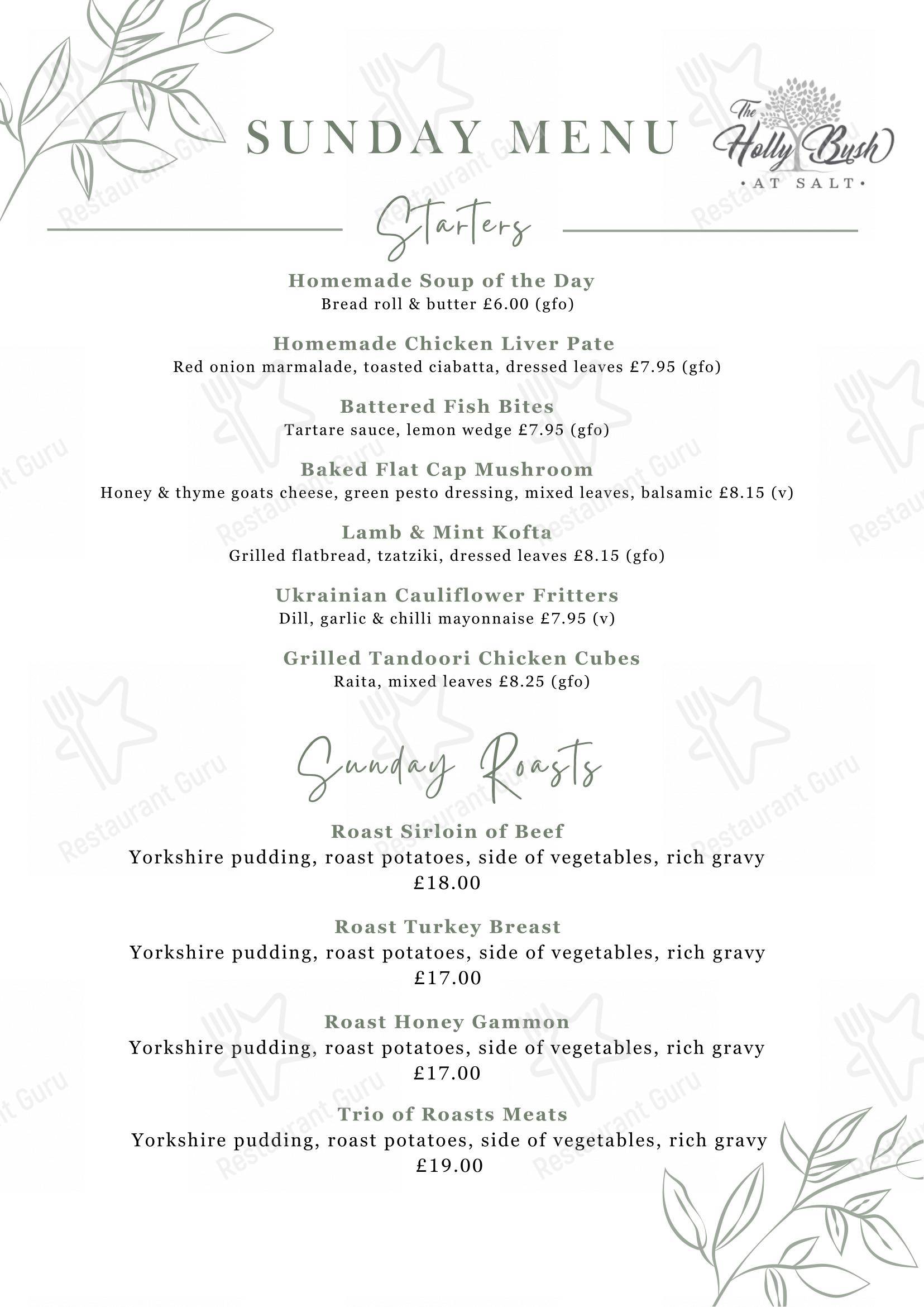 Menu at The Holly Bush at Salt pub & bar, Stafford