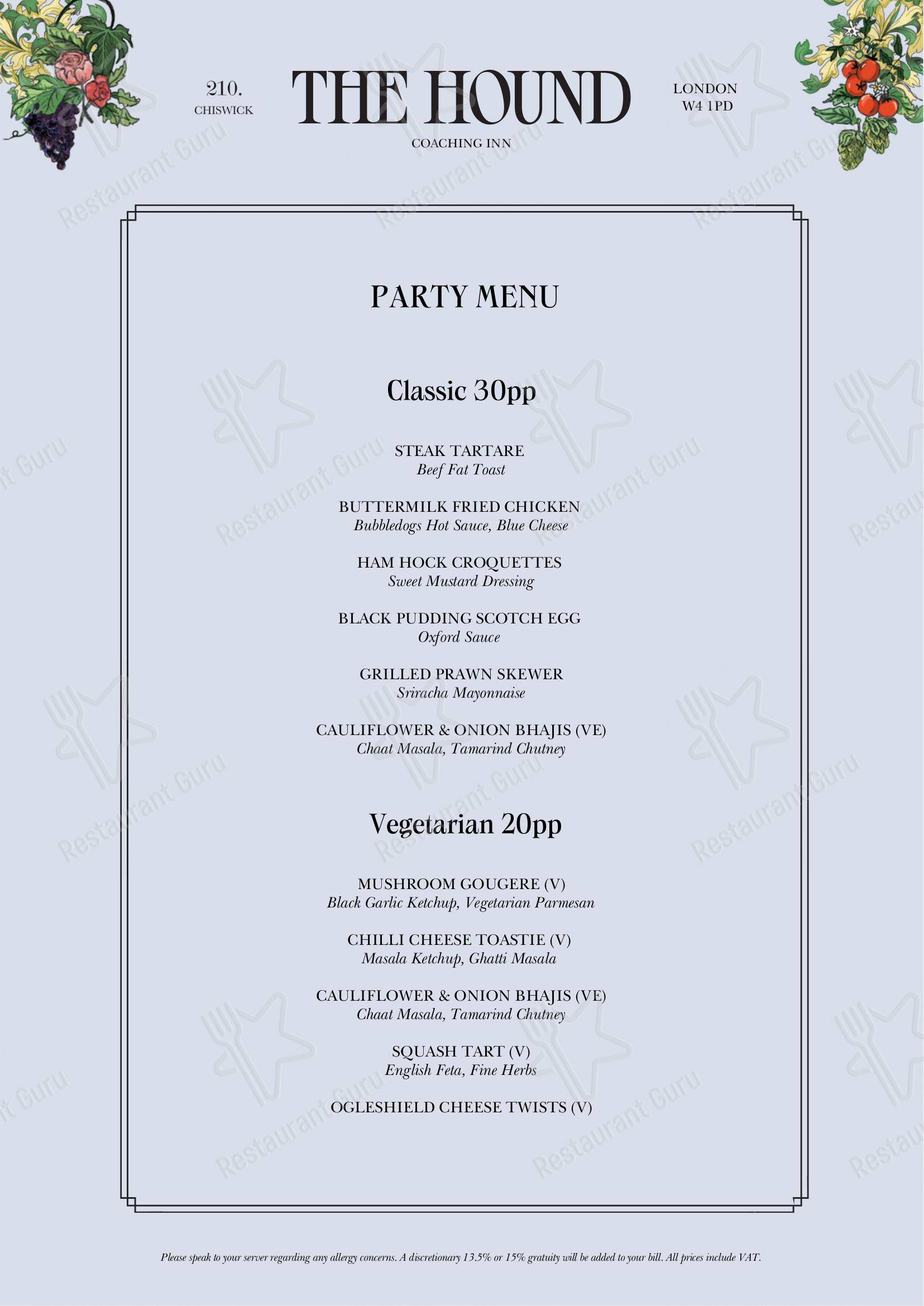 Menu at The Hound pub & bar, London