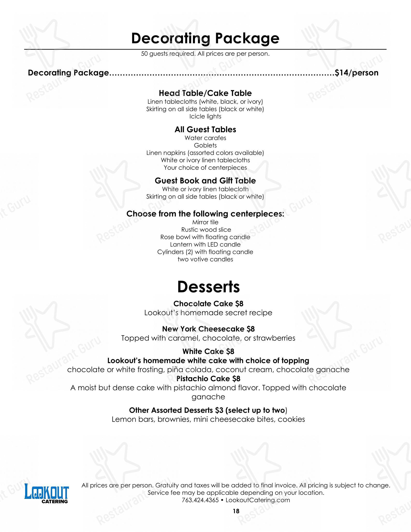 Menu at The Lookout Bar and Grill, Maple Grove