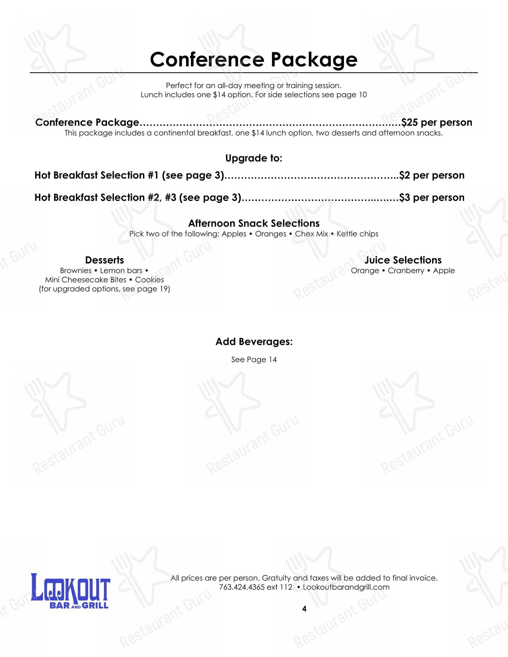 Menu at The Lookout Bar and Grill, Maple Grove