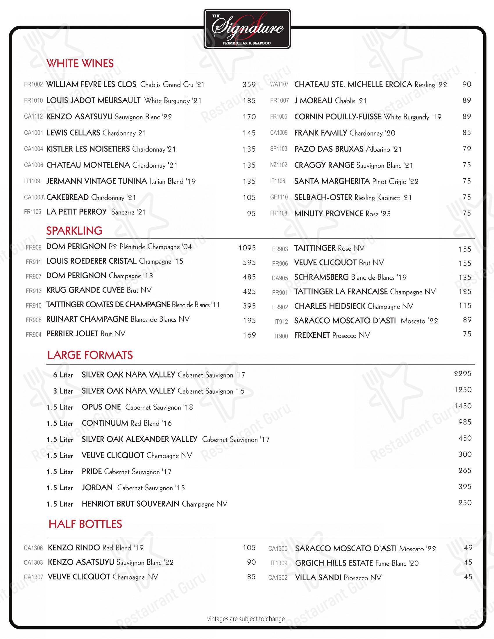 Menu at The Signature Prime Steak & Seafood steakhouse, Honolulu