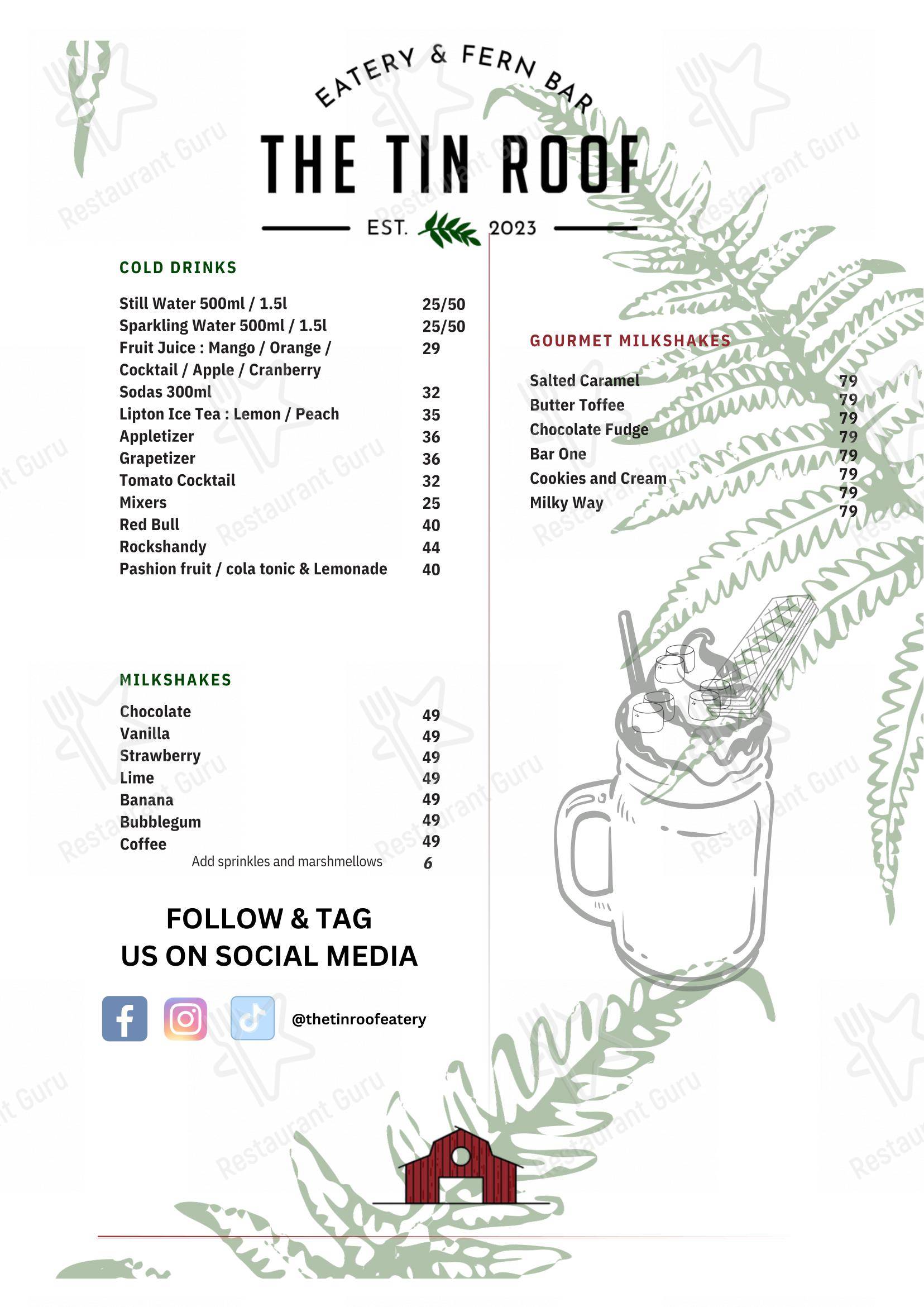 Menu at Tin Roof Restaurant / Eatery, Hartbeespoort