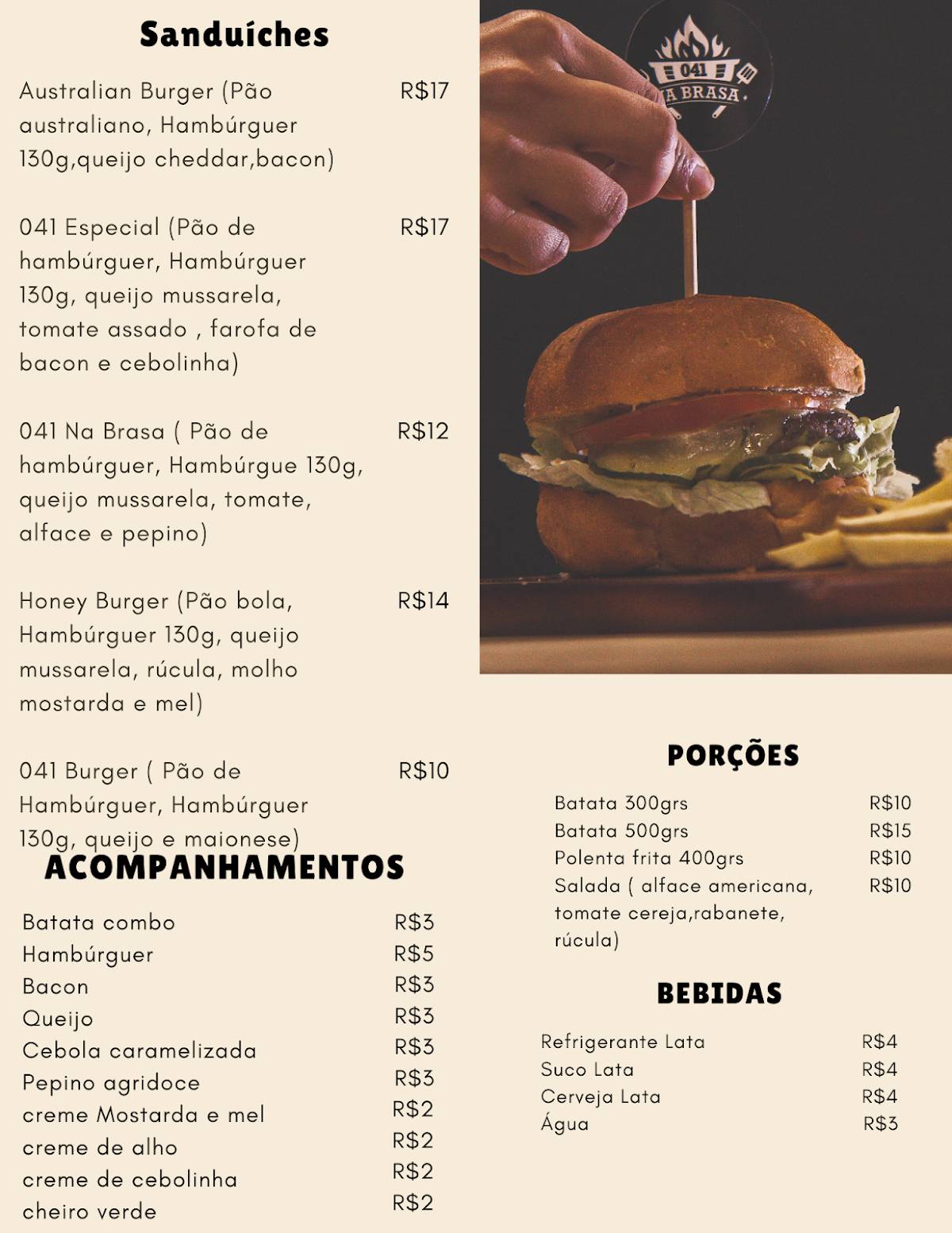 Menu em 041 na Brasa restaurante, Curitiba