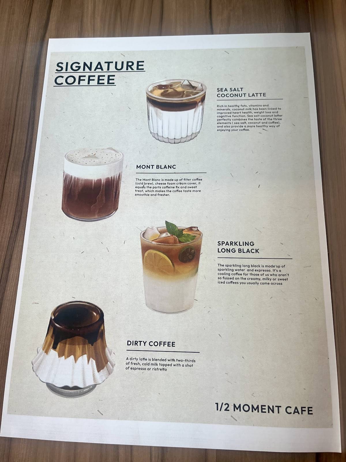 Menu at 1/2 Moment Cafe, Perth
