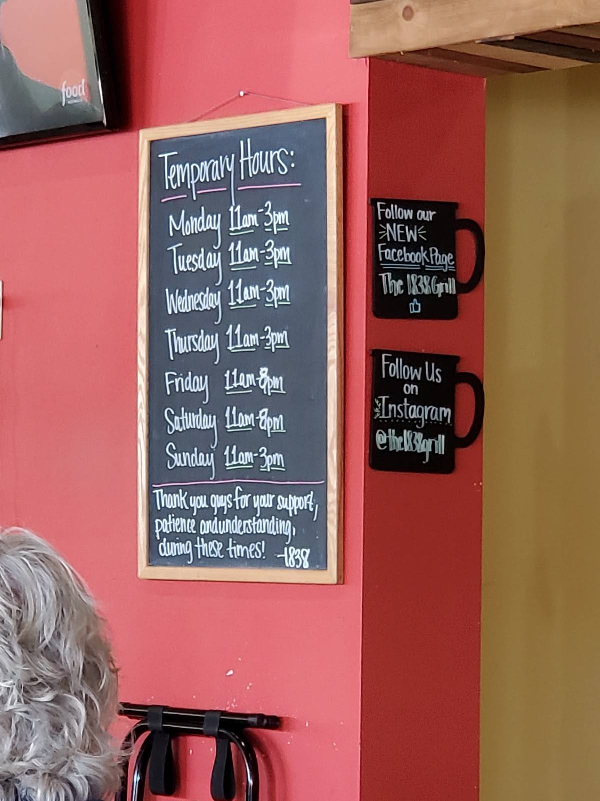 Menu at 1838 Grill restaurant, Seguin