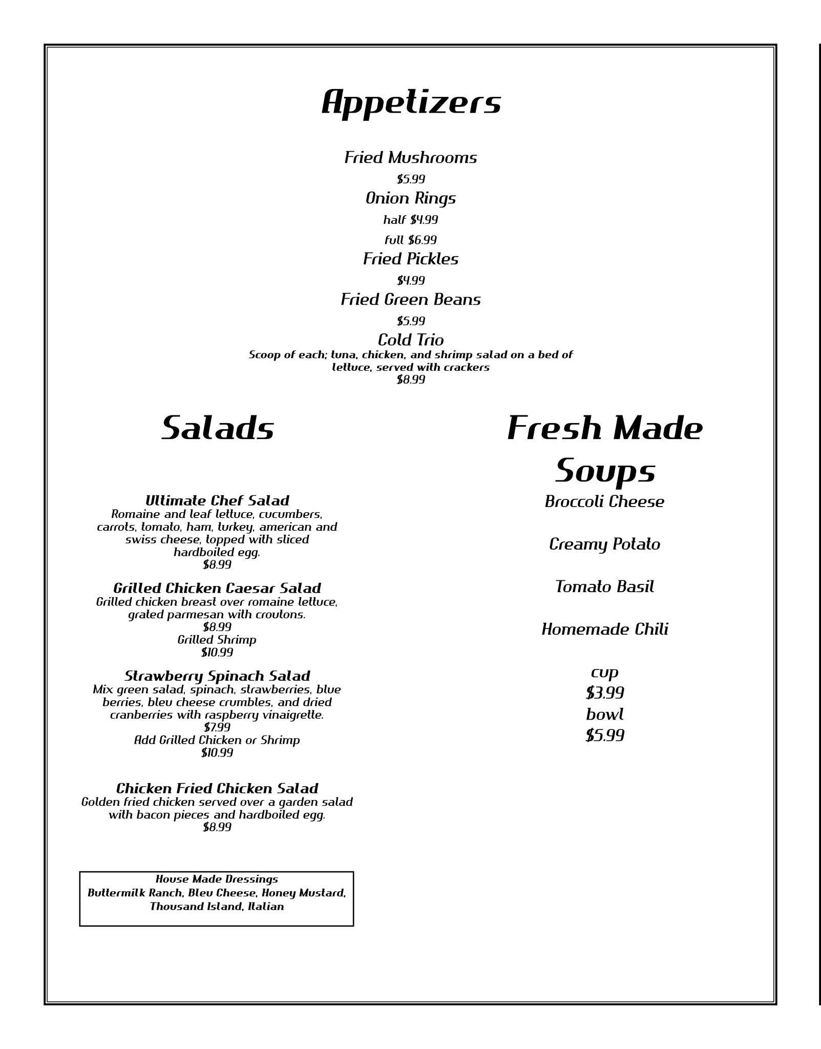 Menu at 1838 Grill restaurant, Seguin