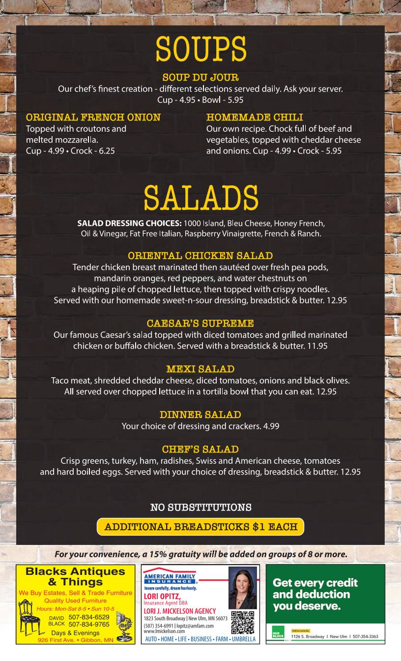 Menu at 209 Pub & Grill, New Ulm