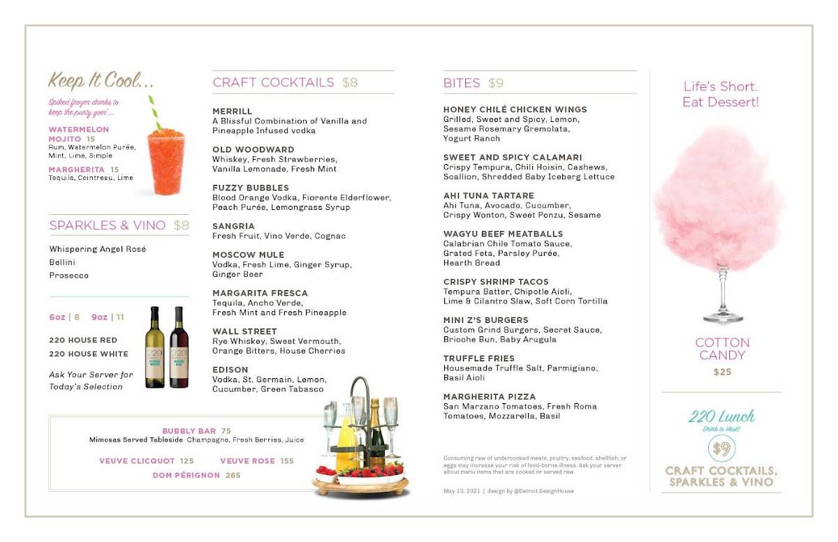 Menu at 220 Merrill restaurant, Birmingham
