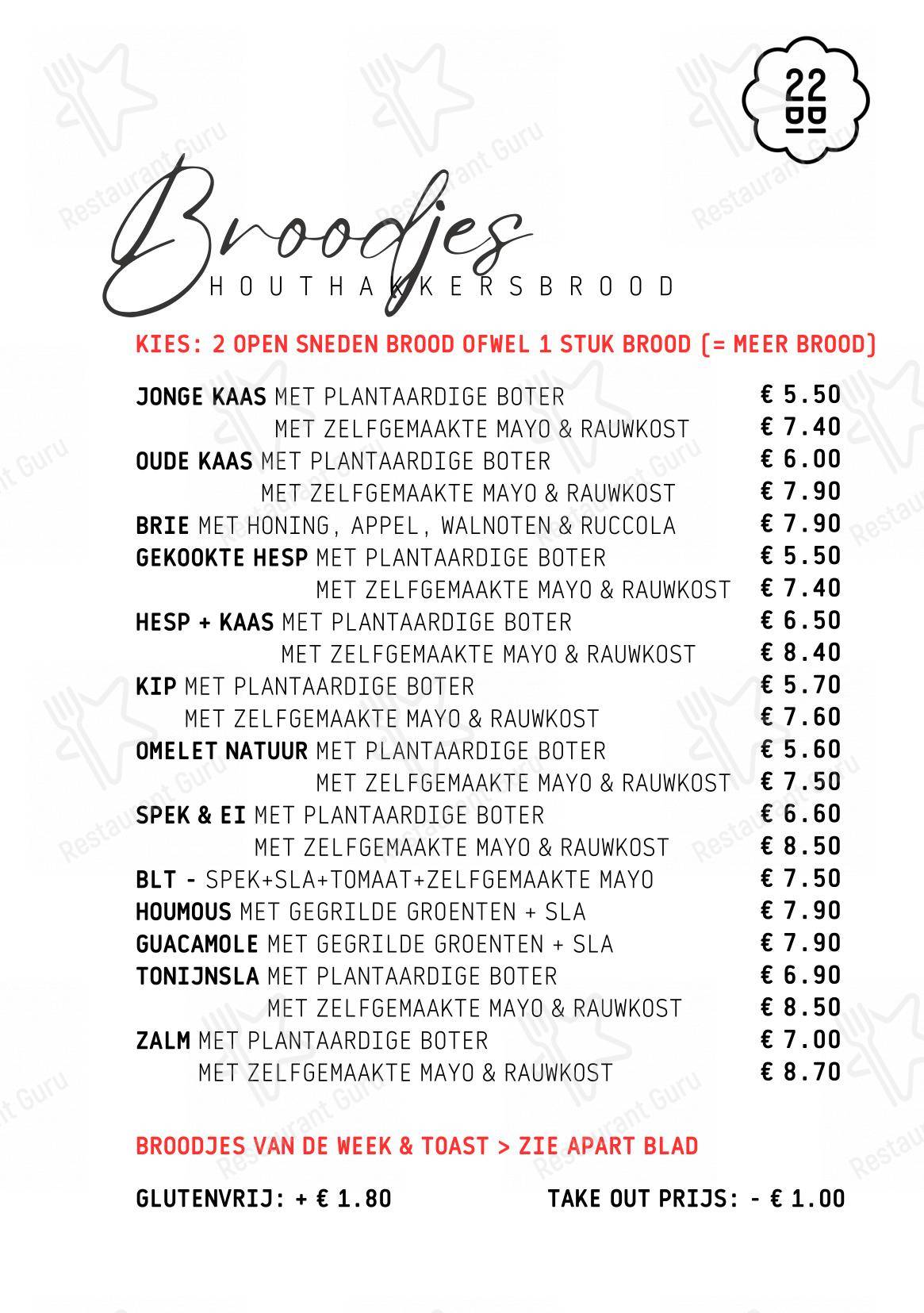 Menu at 22b, Antwerp