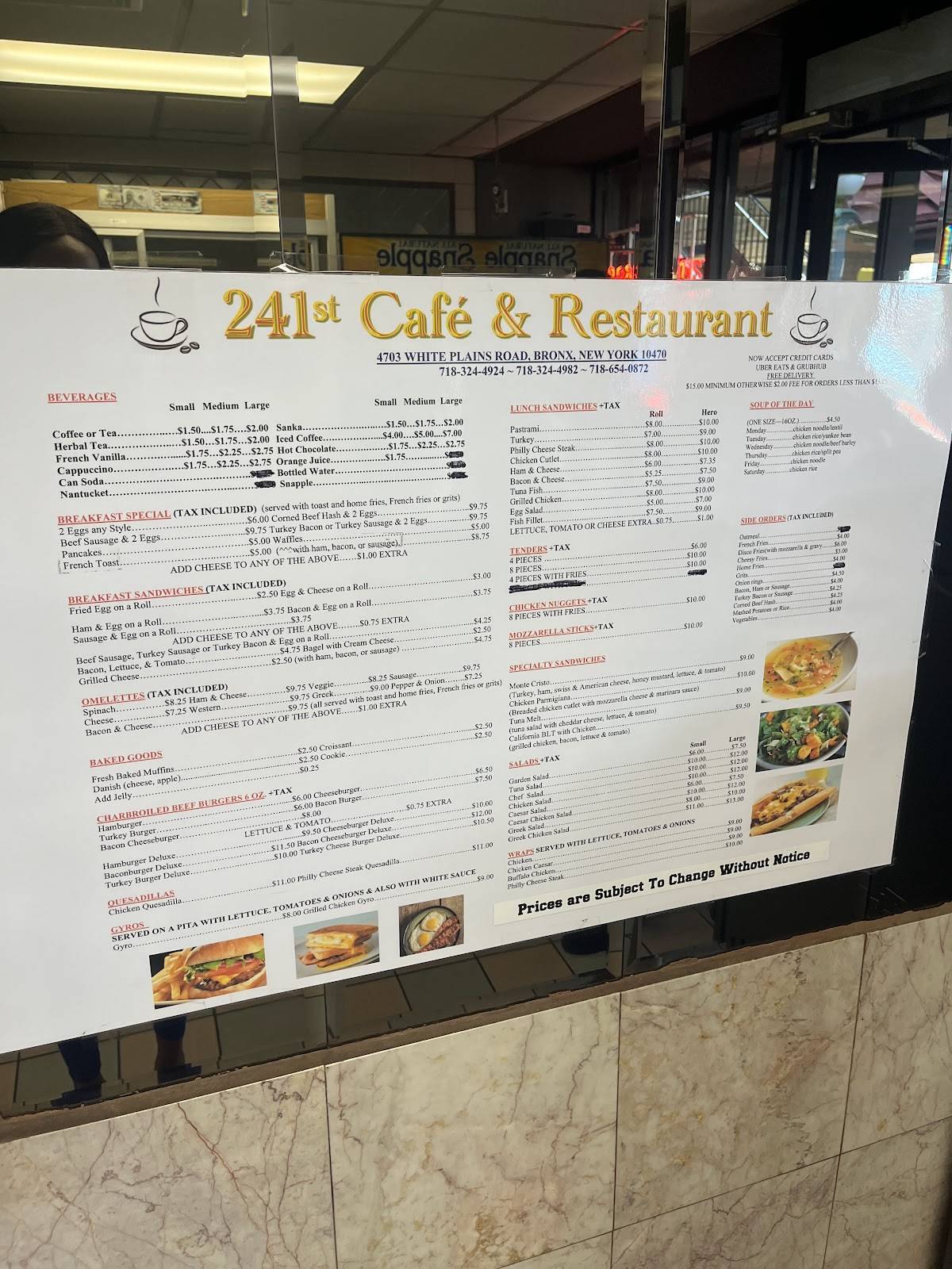 Menu at 241/Resturant cafe, Mount Vernon