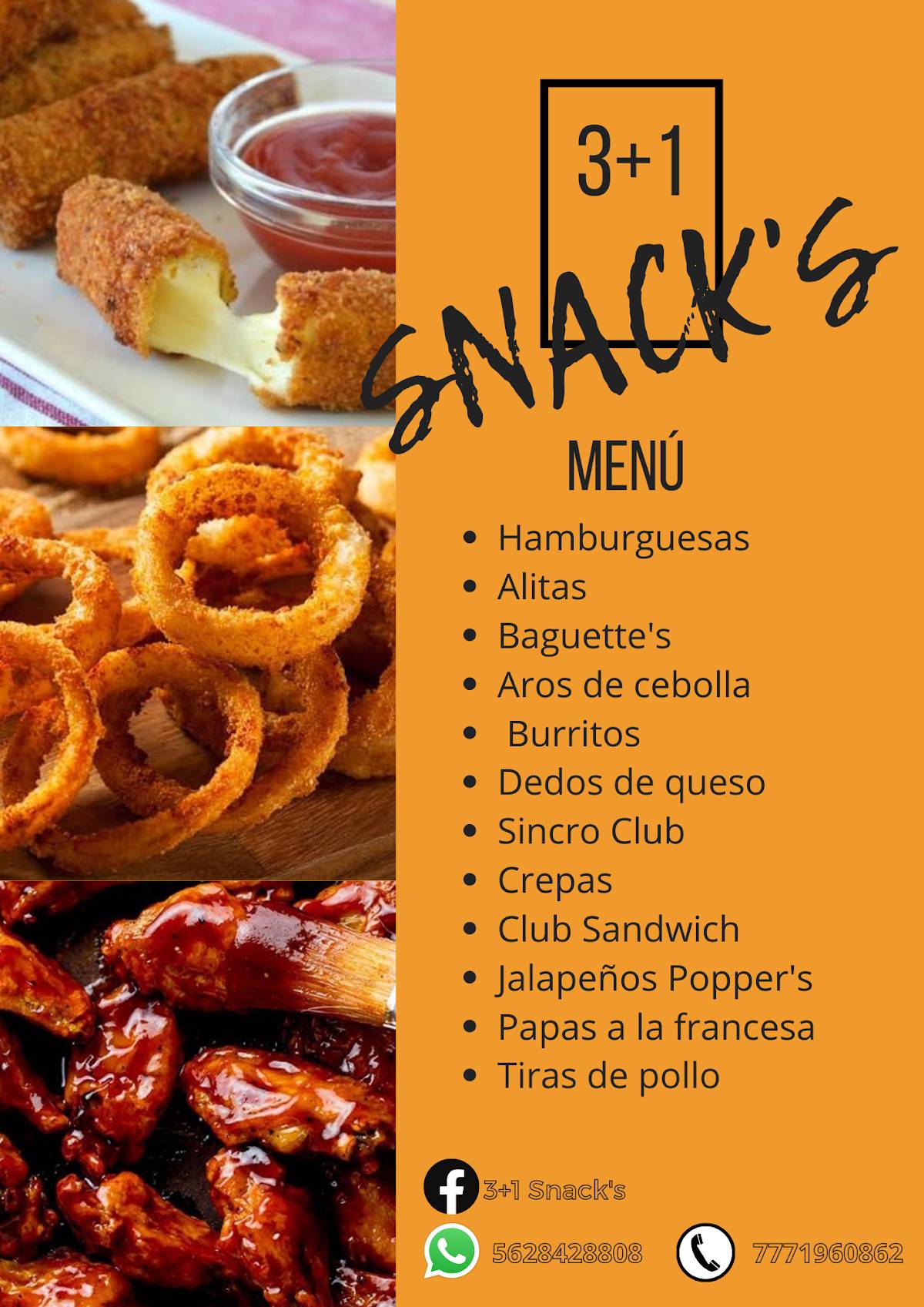 Menu at 3+1 Snack's restaurant, Tetecolala