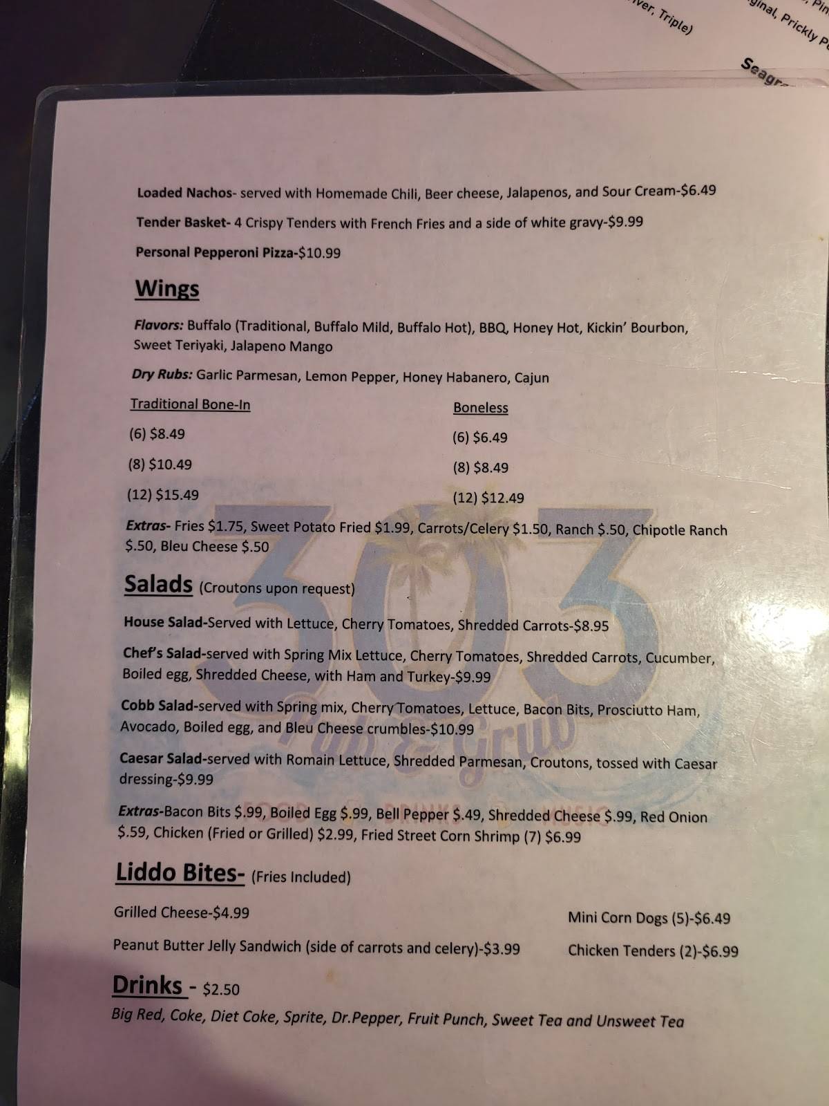 Menu at 303 Pub & Grub, Port Lavaca